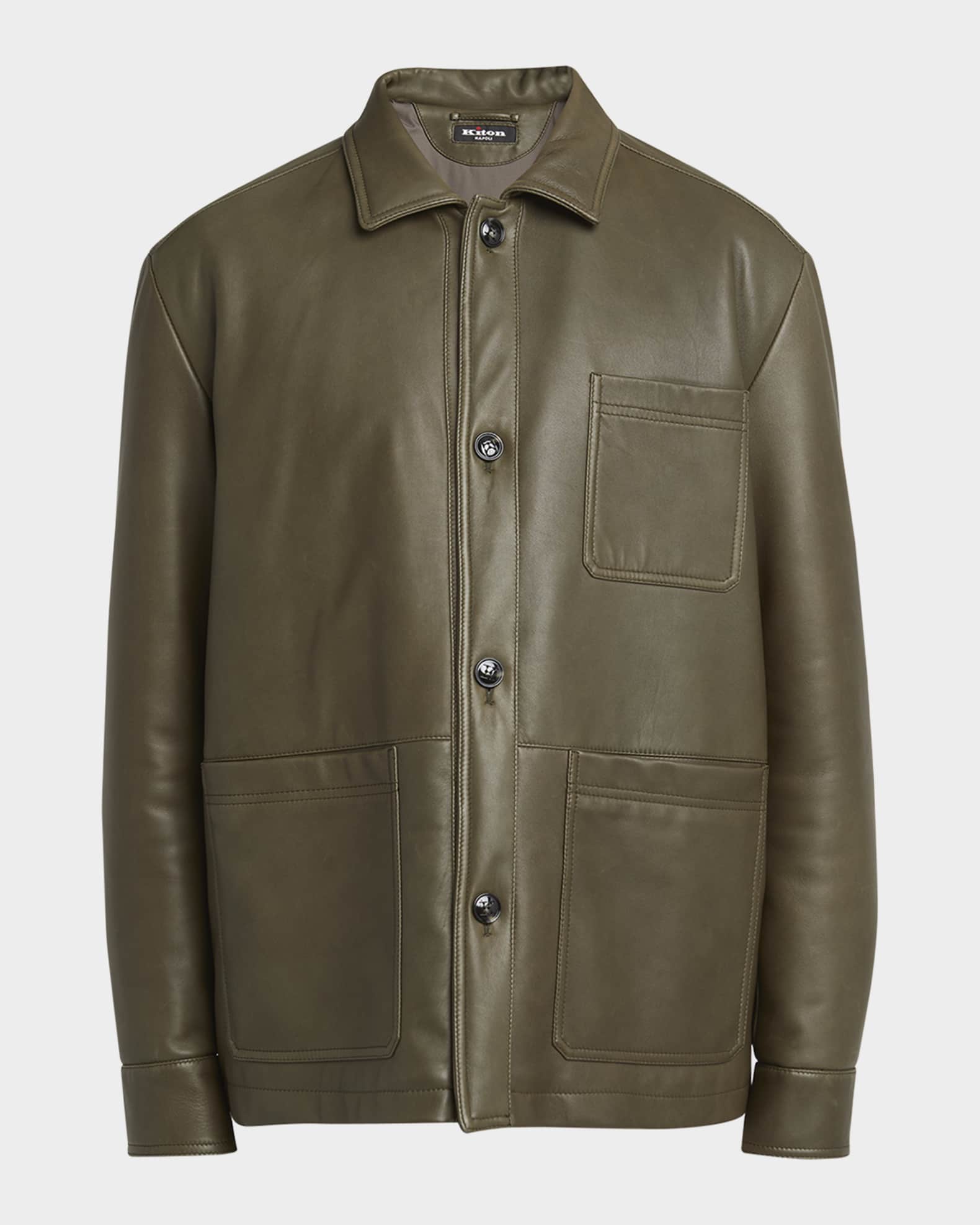Kiton Men's Napa Leather Shirt Jacket | Neiman Marcus