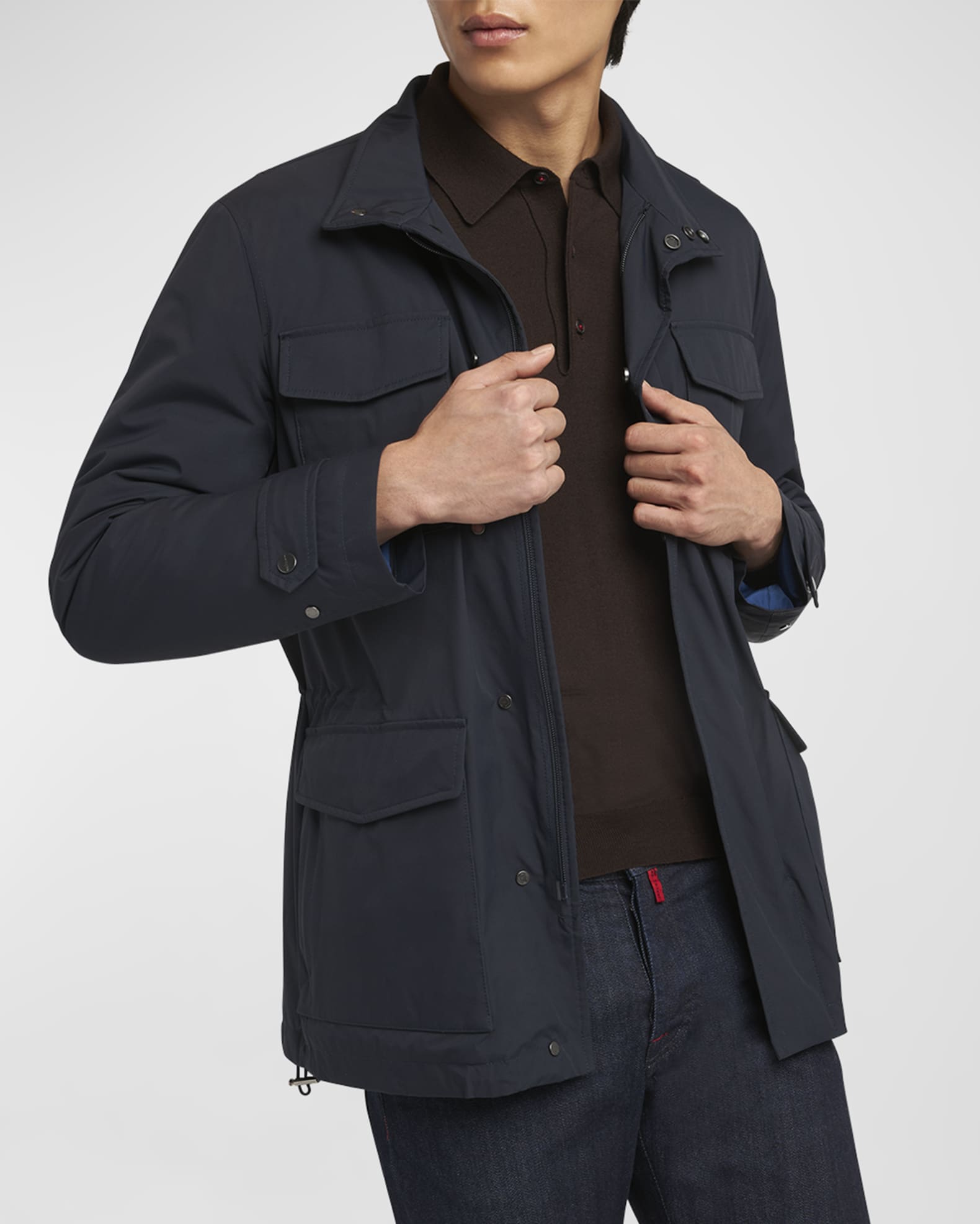 Kiton Men's Nylon Concealed-Zip Field Jacket | Neiman Marcus