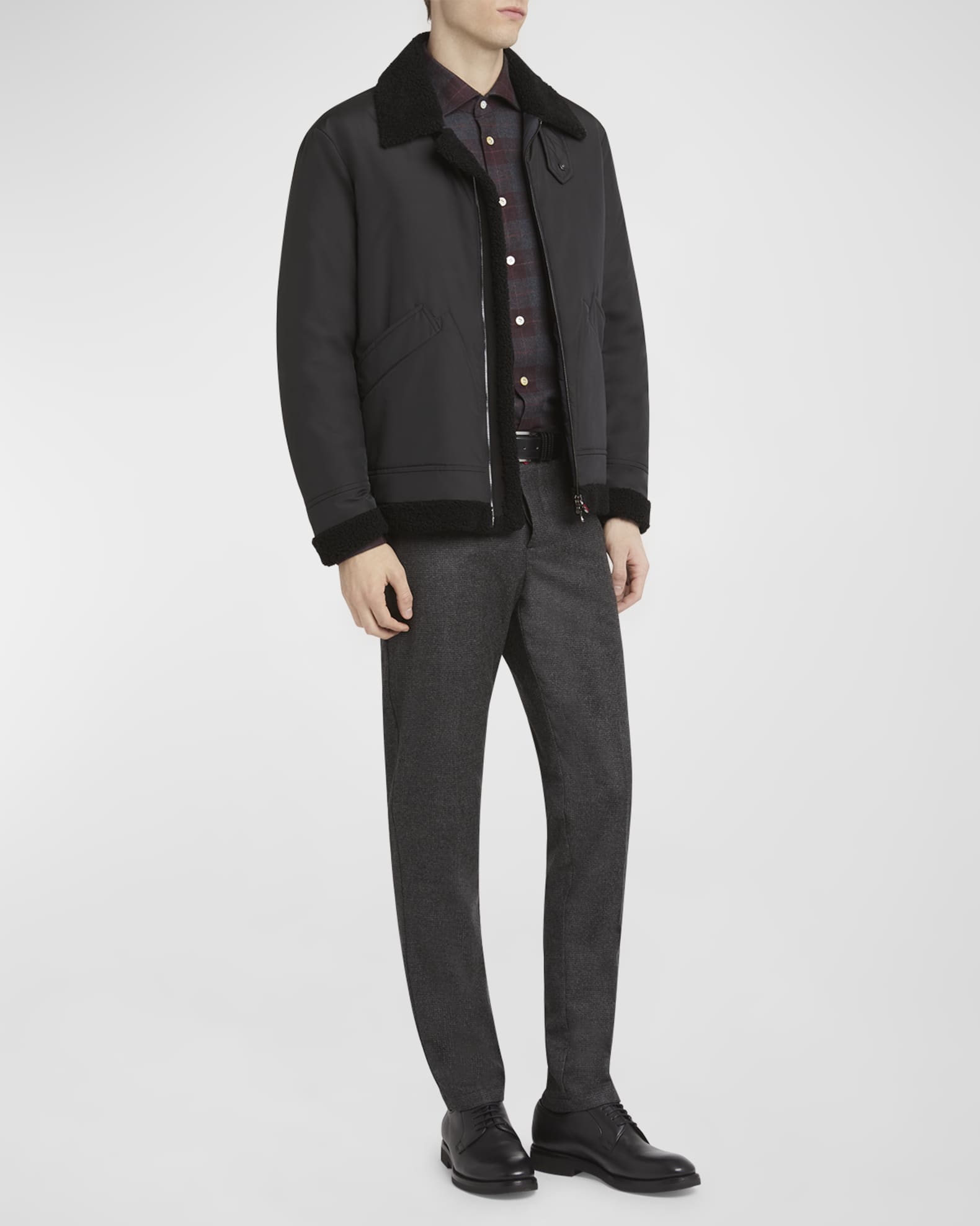 Kiton Men's Shearling-Trim Bomber Jacket | Neiman Marcus