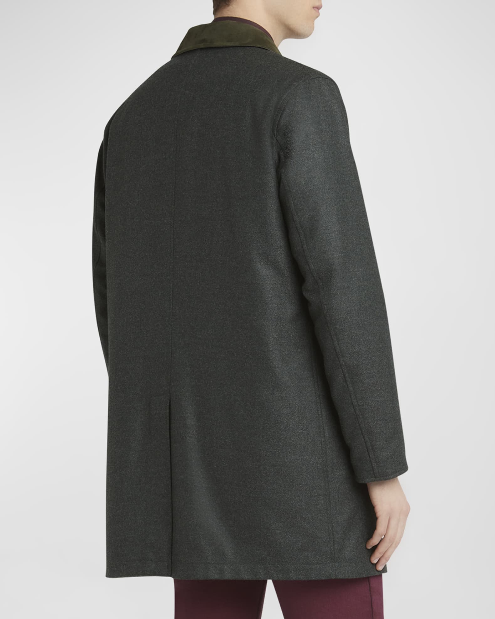 Kiton Suede-Collar Reversible Wool-Cashmere Raincoat | Neiman Marcus