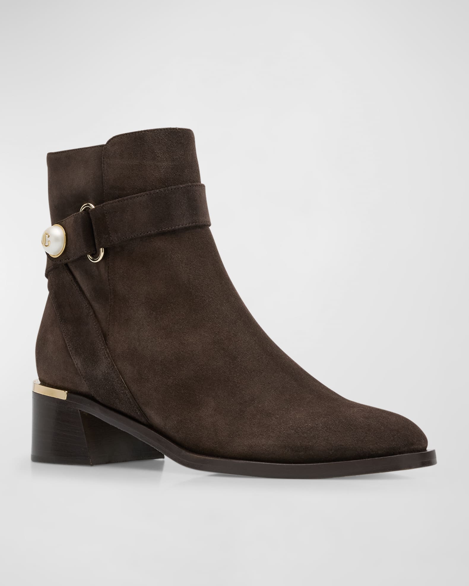 Jimmy Choo Noor Suede Pearly-Button Ankle Booties | Neiman Marcus