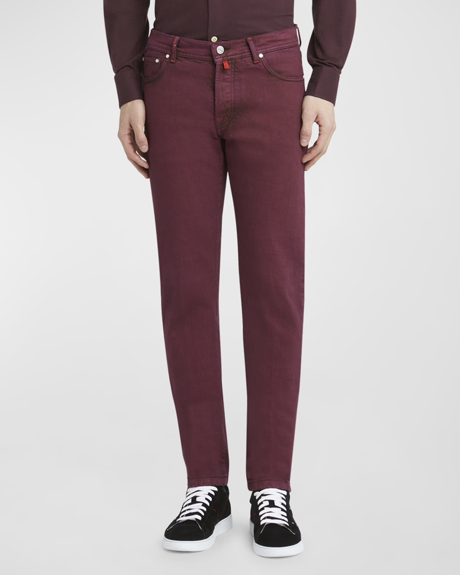 Kiton Men's Burgundy Overdyed Straight-Leg Jeans | Neiman Marcus