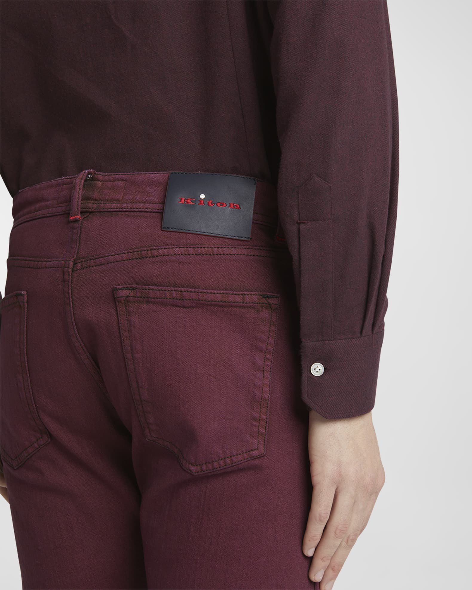 Kiton Men's Burgundy Overdyed Straight-Leg Jeans | Neiman Marcus