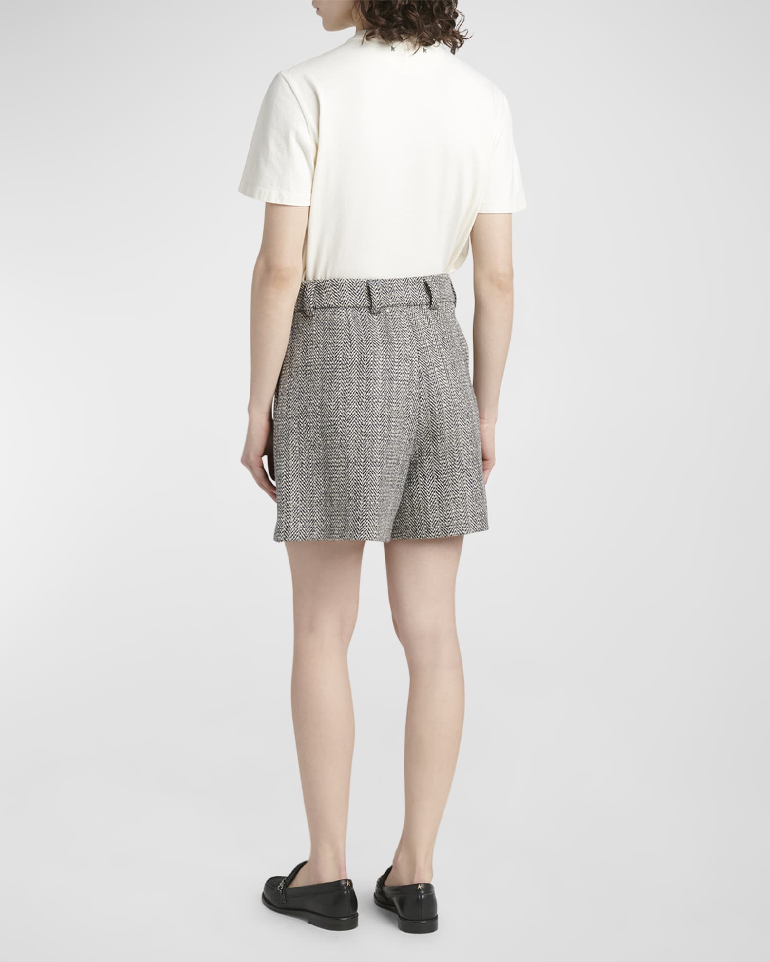Golden Goose Journey Pleated Herringbone Shorts | Neiman Marcus