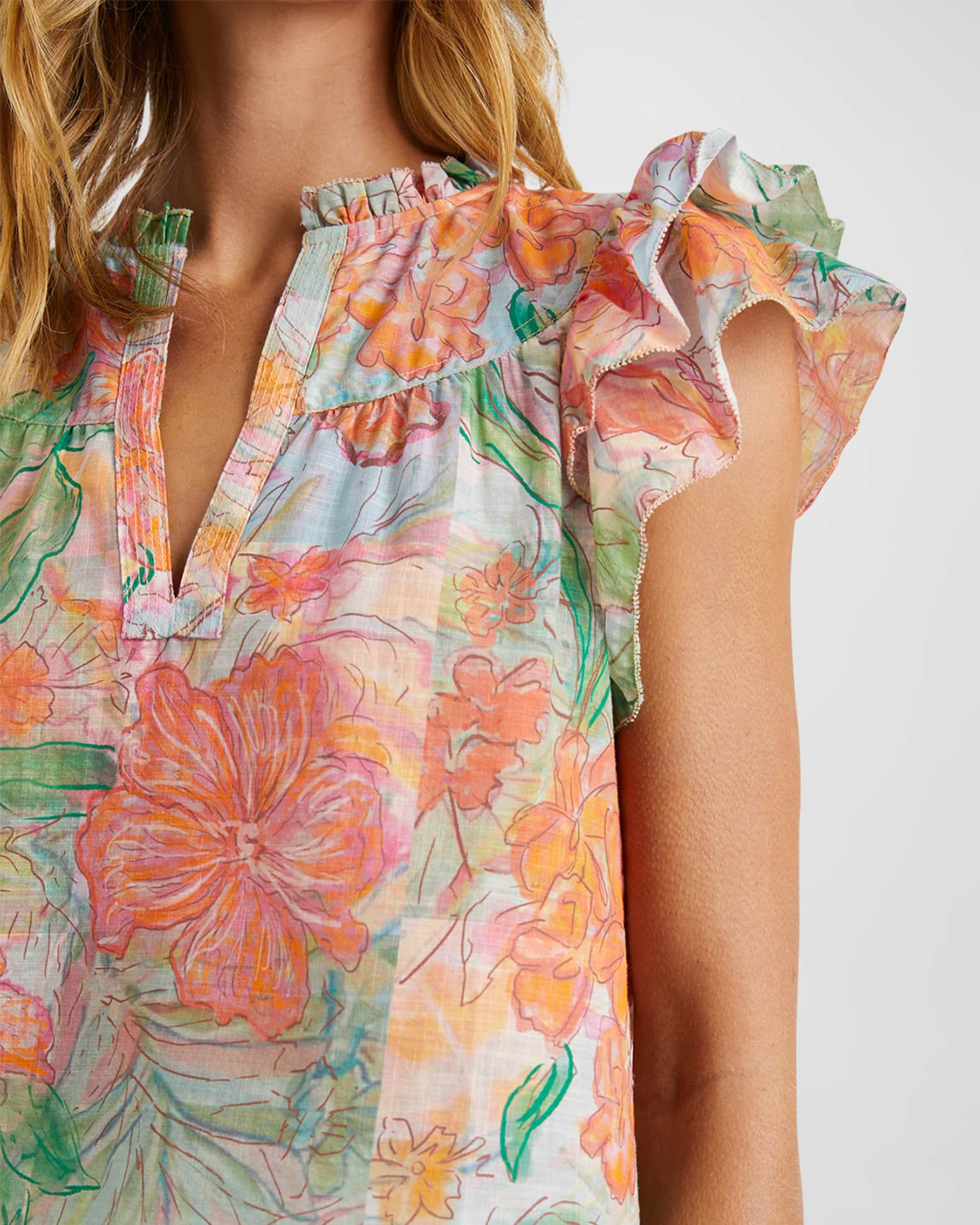 Rails Calista Floral Flutter-Sleeve Blouse | Neiman Marcus