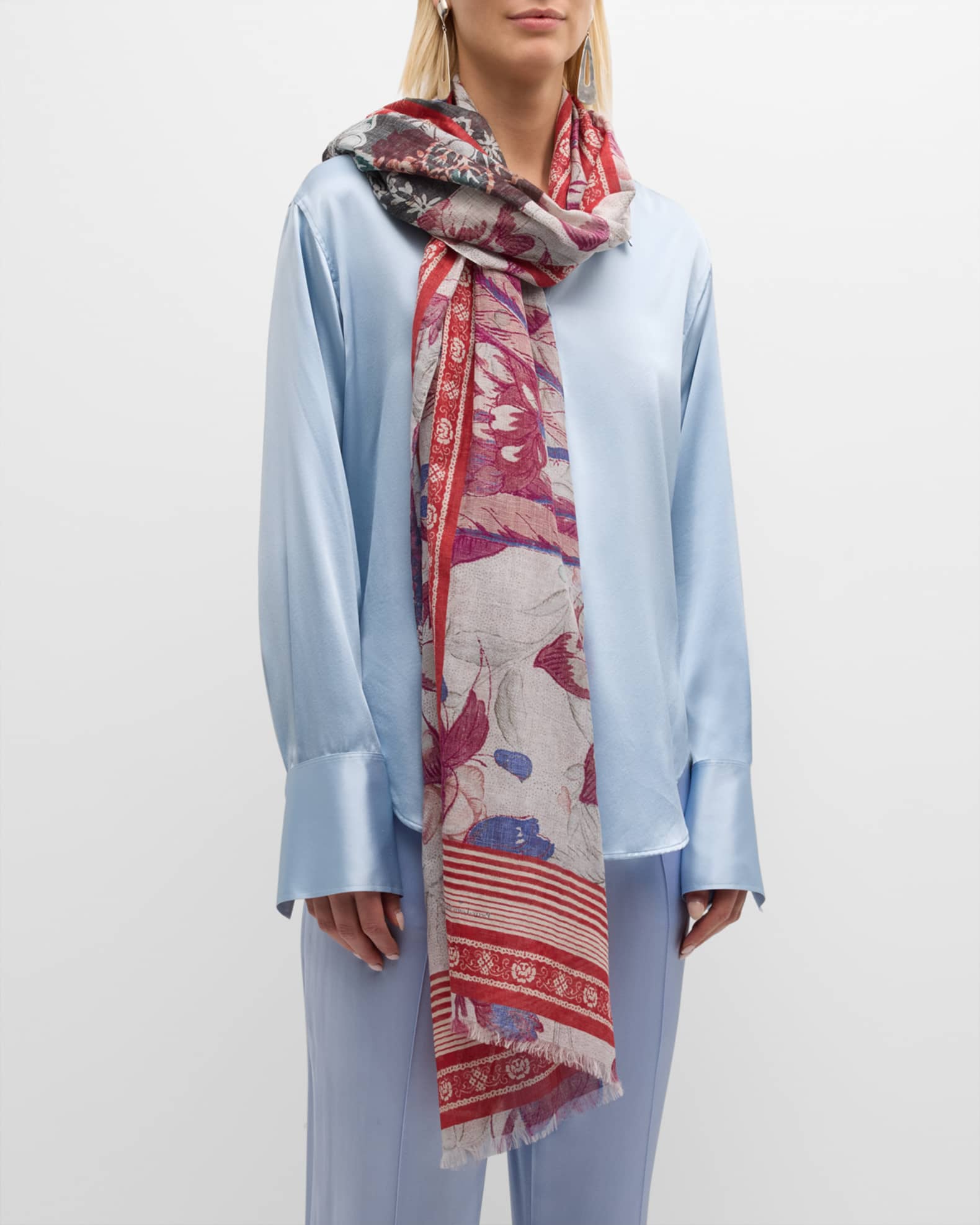 Pierre-Louis Mascia Floral Cotton & Silk Scarf | Neiman Marcus