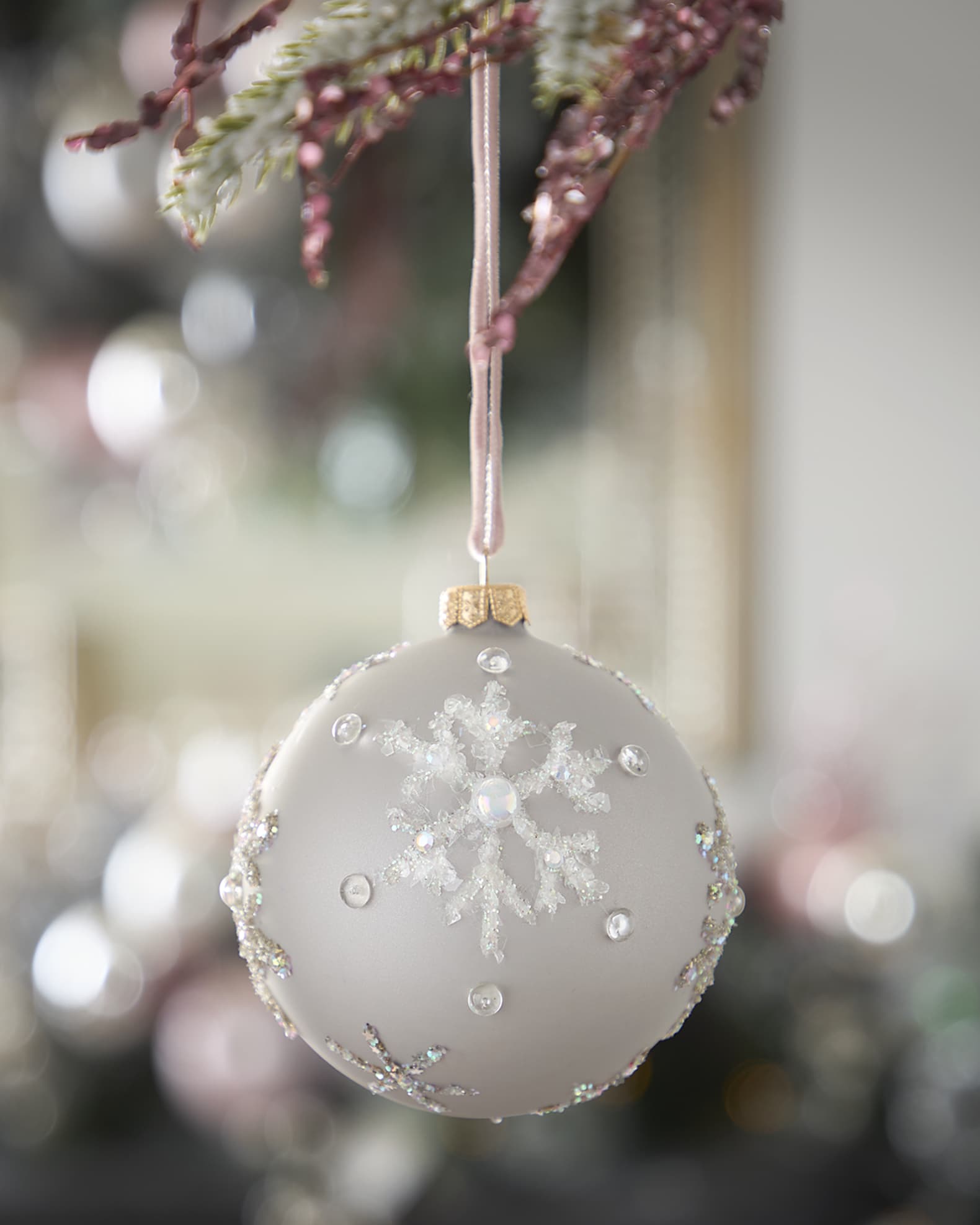 Neiman Marcus Silver Matte Ball Christmas Ornament with Glitter ...