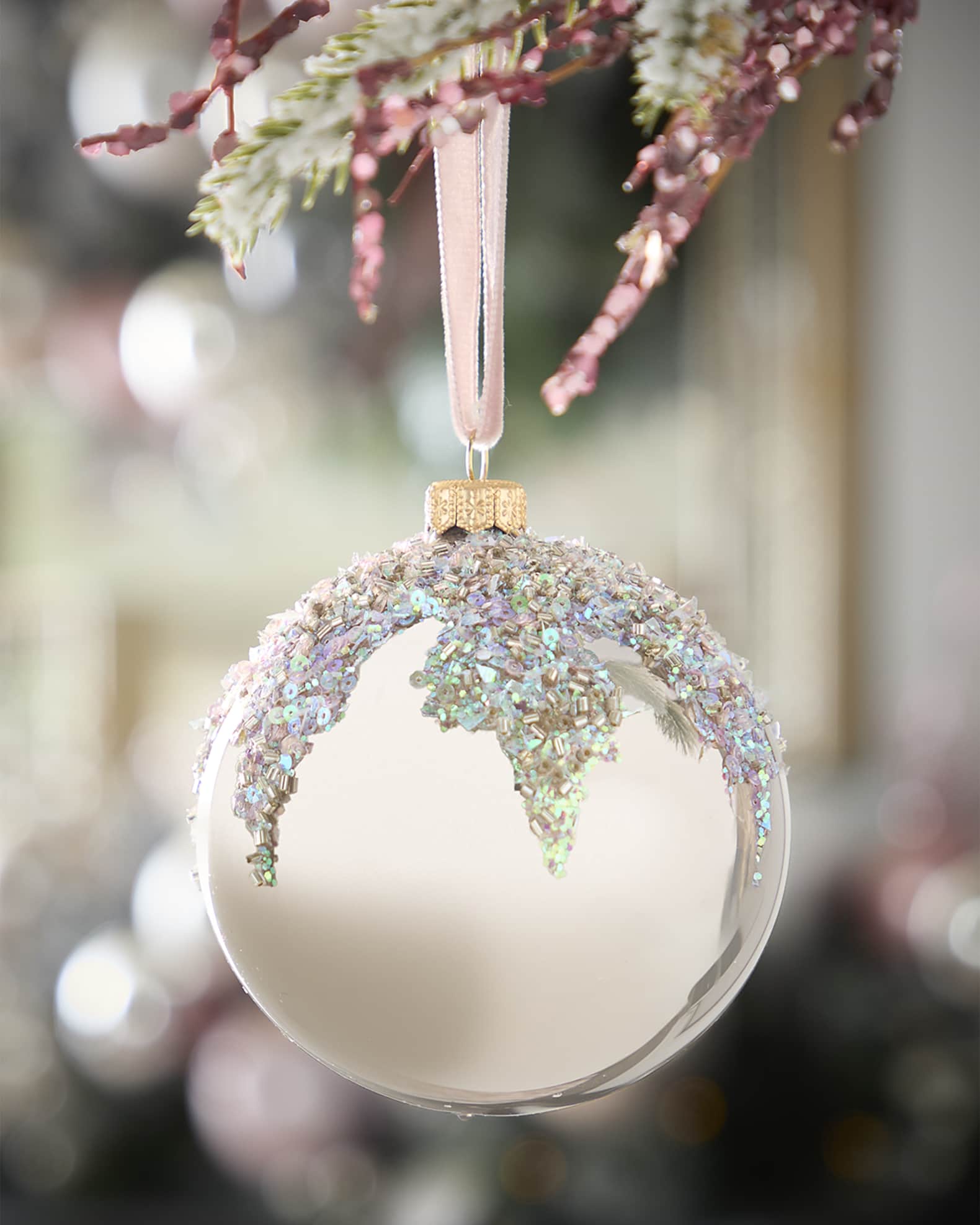 Neiman Marcus Grey Opal Ball Christmas Ornament with Iridescent Sparkle ...