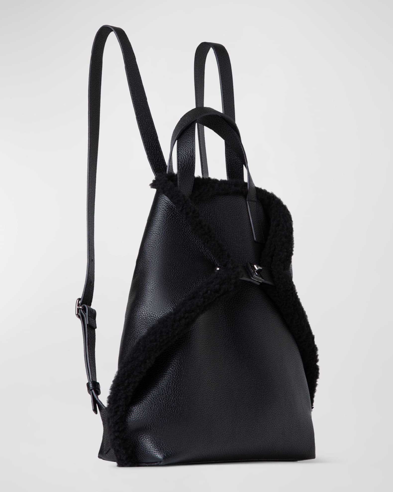 Akris Ai Medium Sheep Shearling and Leather Backpack | Neiman Marcus