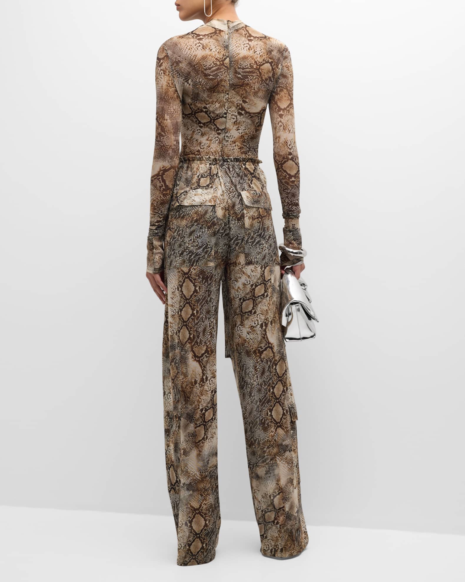 LAPOINTE Snakeskin-Print Mesh Mock-Neck Long-Sleeve Bodysuit | Neiman ...