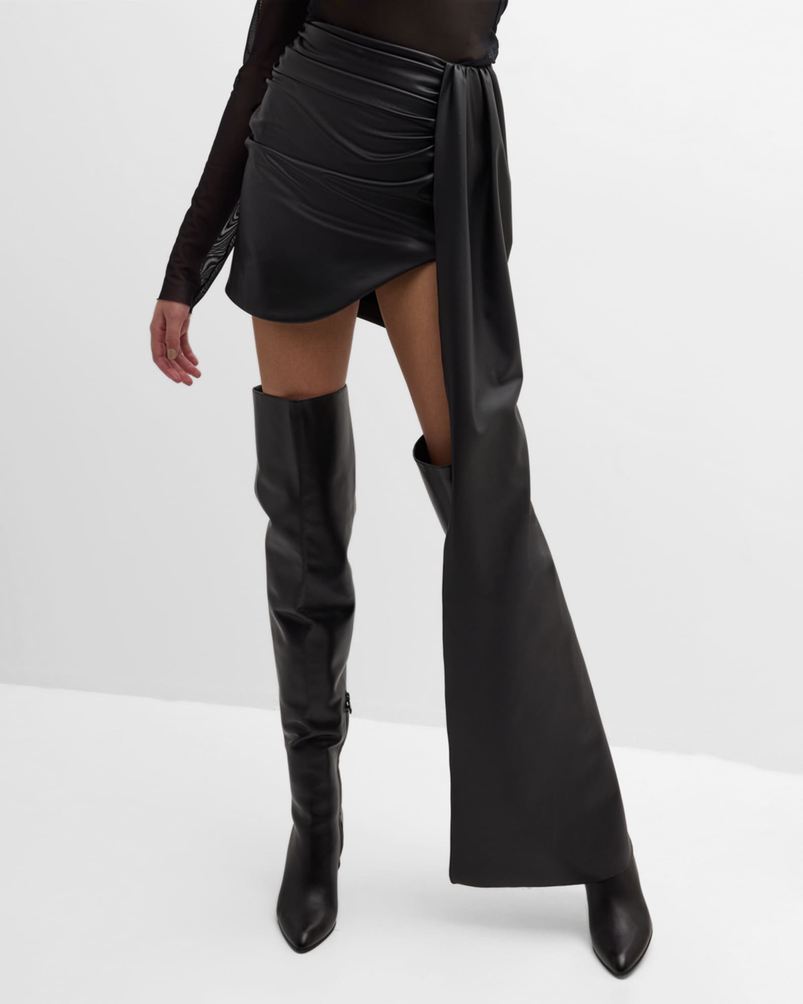 LAPOINTE Stretch Faux Leather Drape Mini Skirt | Neiman Marcus