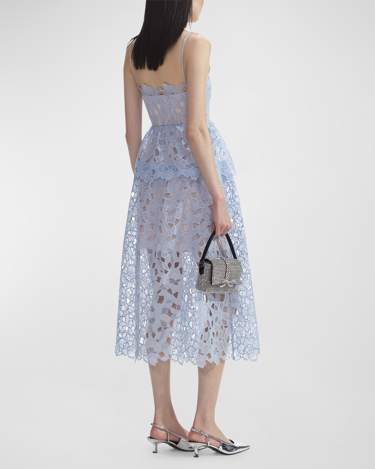 Self-Portrait Organza Lace Tiered Midi Dress | Neiman Marcus