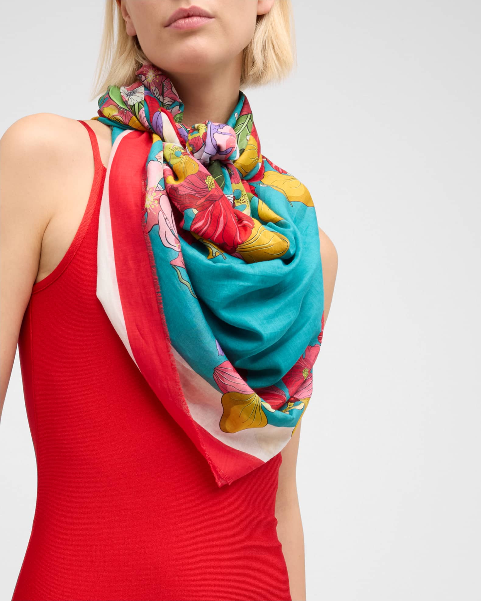 Franco Ferrari Printed Cotton-Silk Scarf | Neiman Marcus