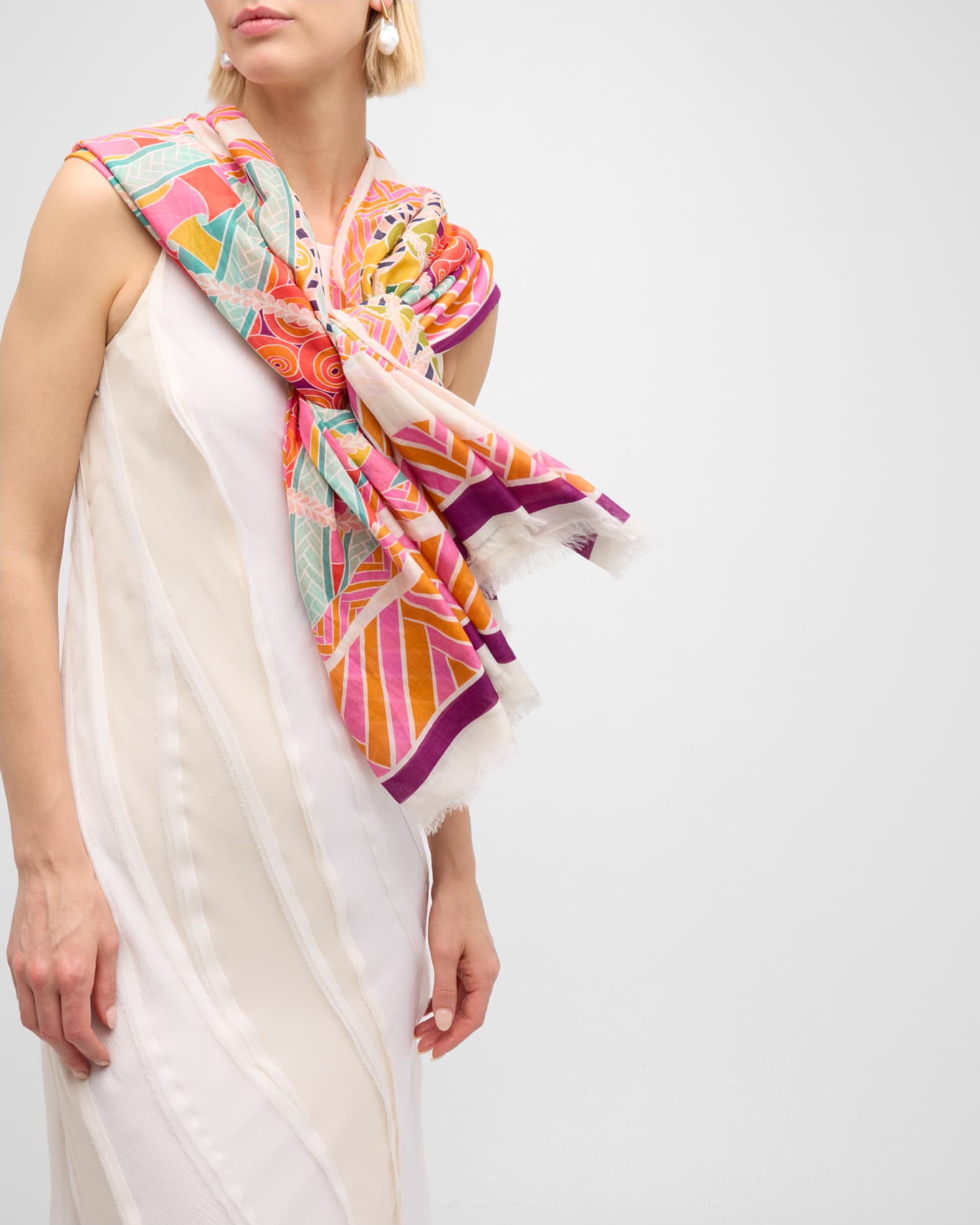 Franco Ferrari Printed Cotton-Silk Scarf | Neiman Marcus