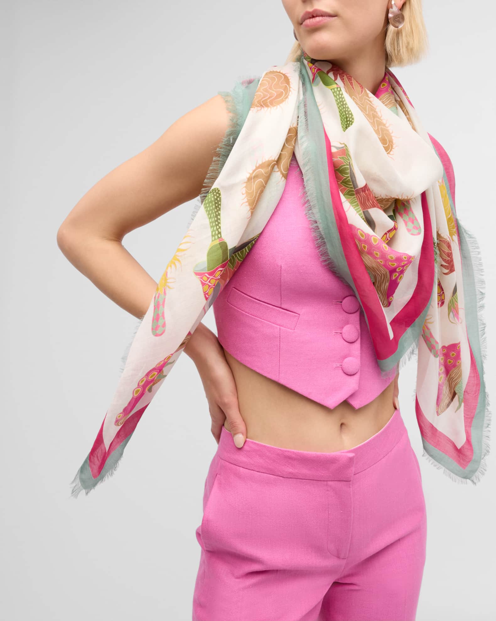 Franco Ferrari Printed Cotton-Silk Square Scarf | Neiman Marcus