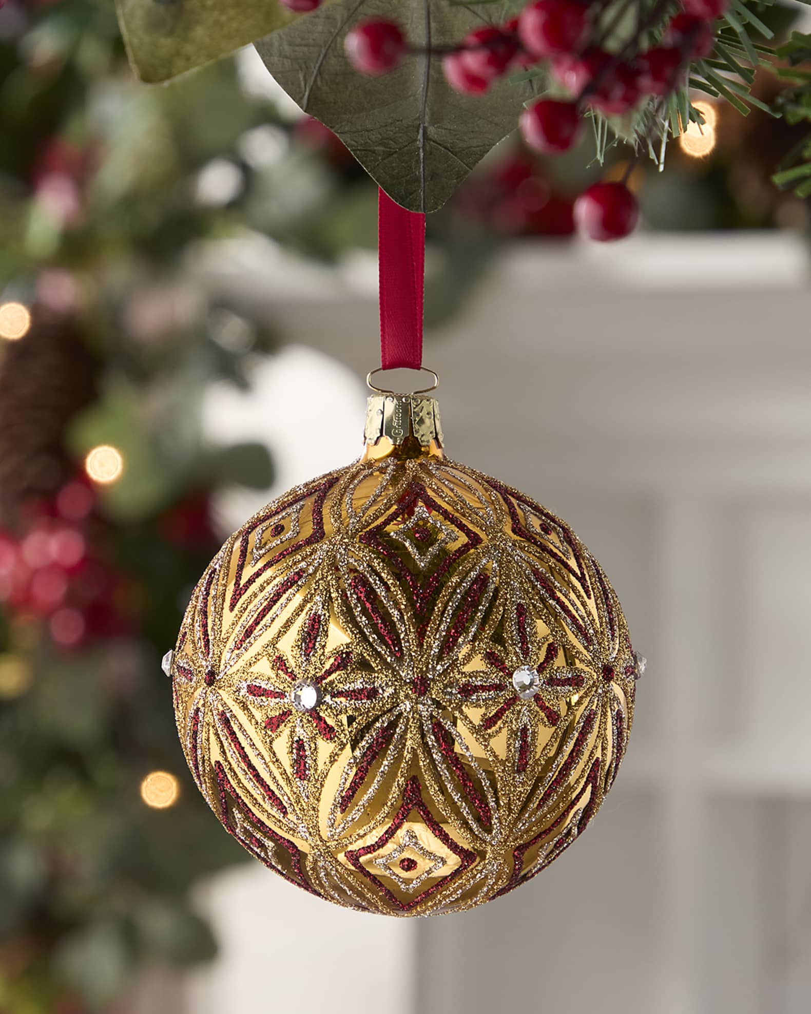 Neiman Marcus Shiny Ball Christmas Ornament with Glitter Star & Flower ...
