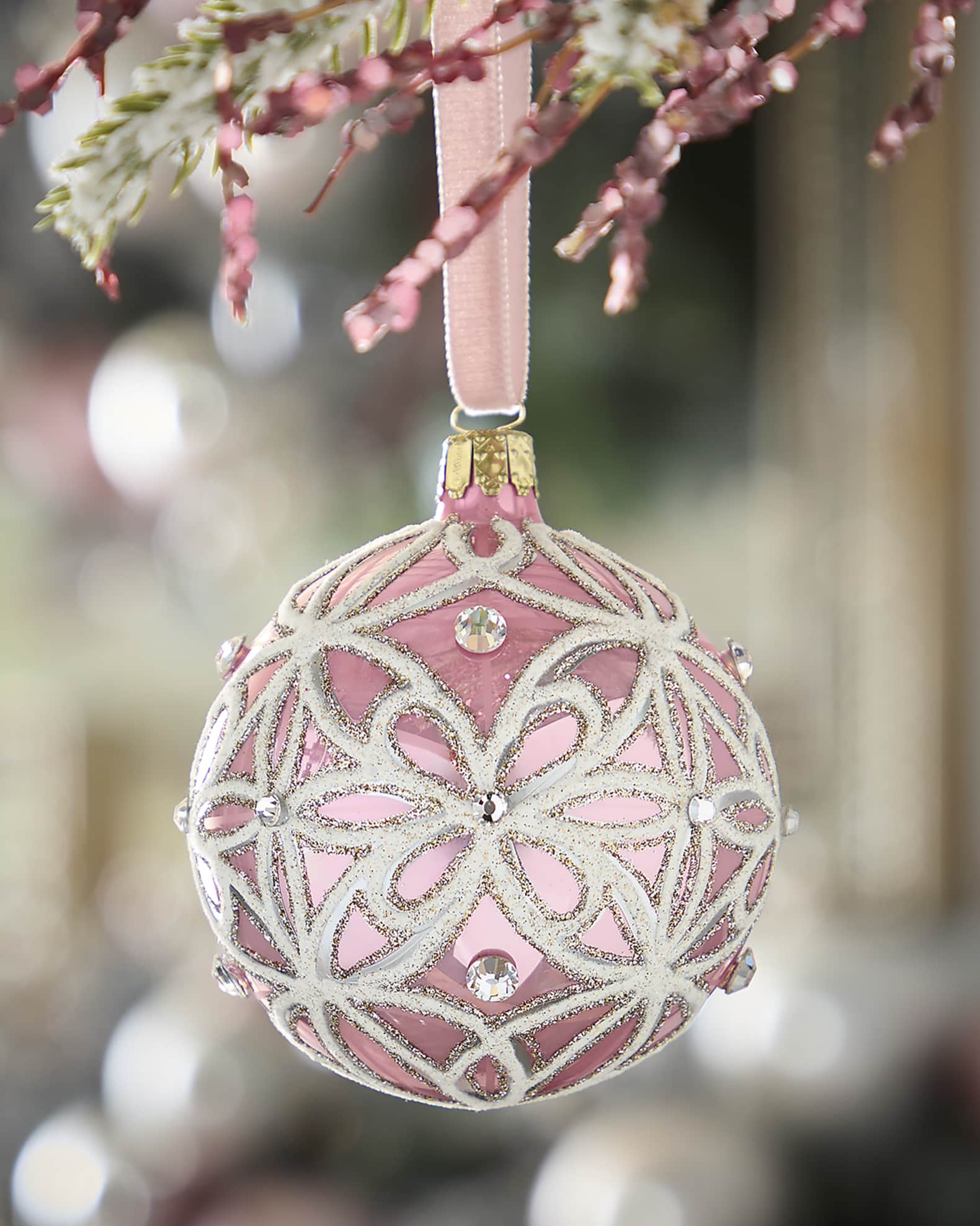 Neiman Marcus Glittery Pink Opal Ball Christmas Ornament | Neiman Marcus