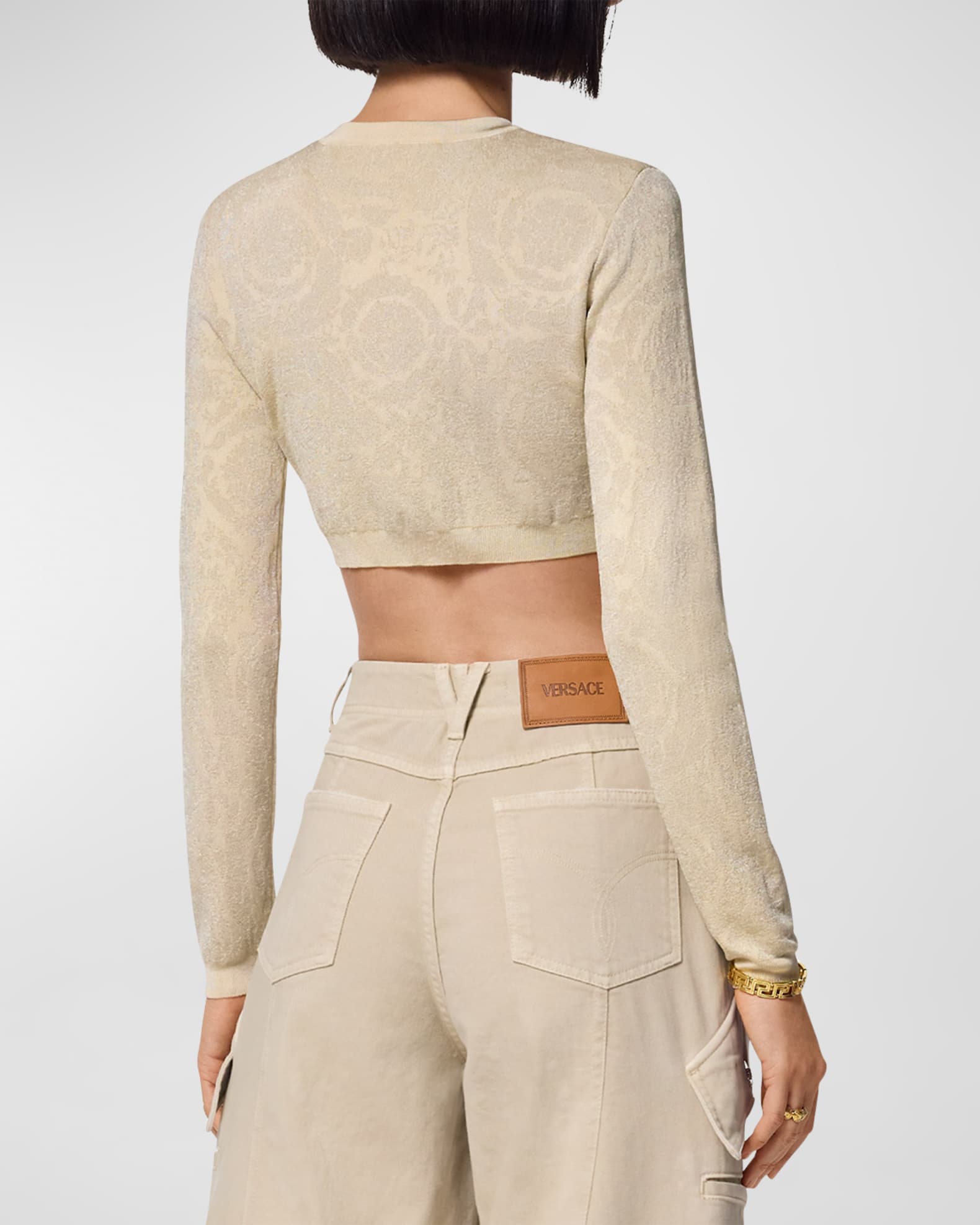 Versace Barocco Texture Knit Crop Cardigan | Neiman Marcus