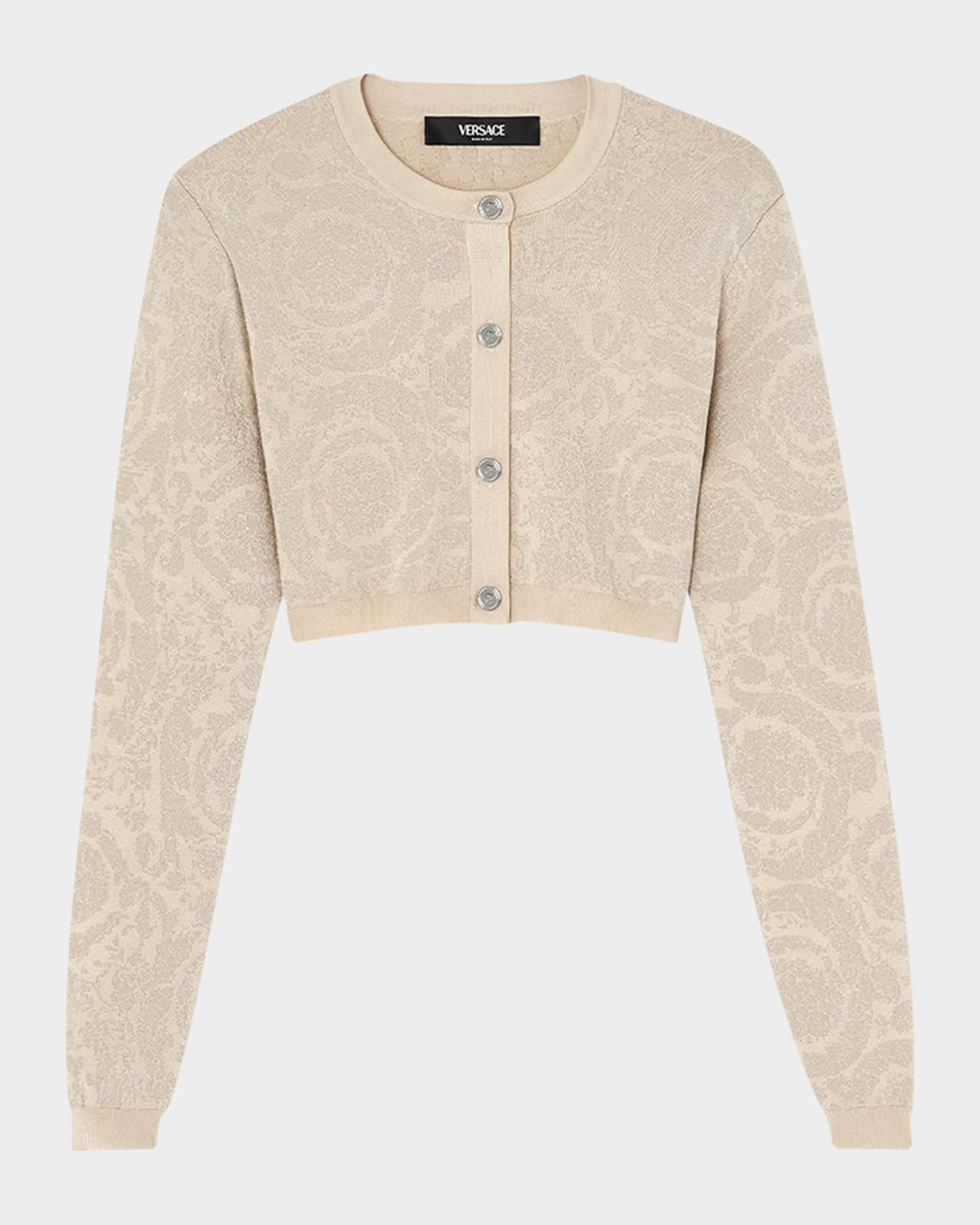 Versace Barocco Texture Knit Crop Cardigan | Neiman Marcus