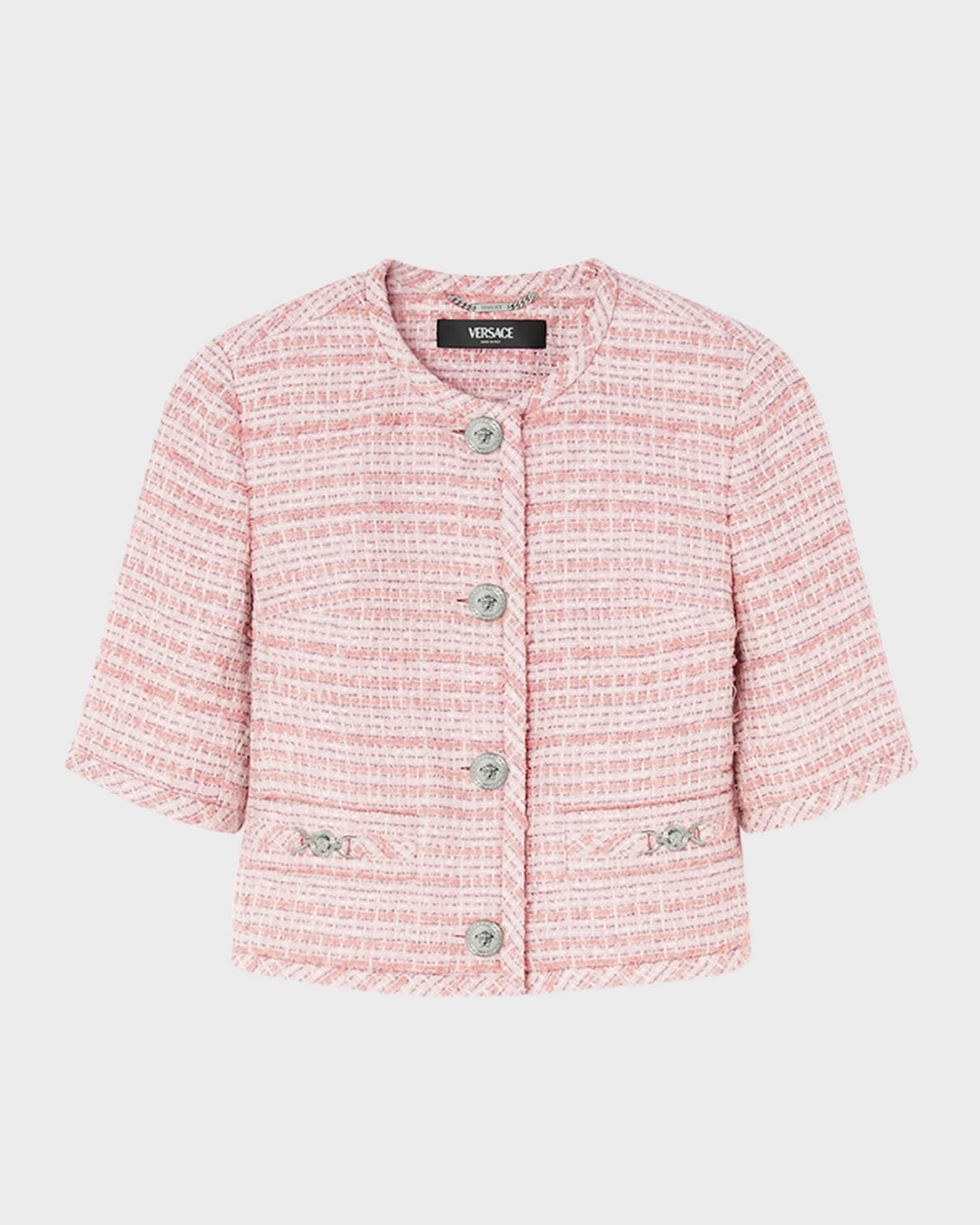 Versace Short-Sleeve Single-Breasted Mix Tweed Informal Jacket | Neiman ...