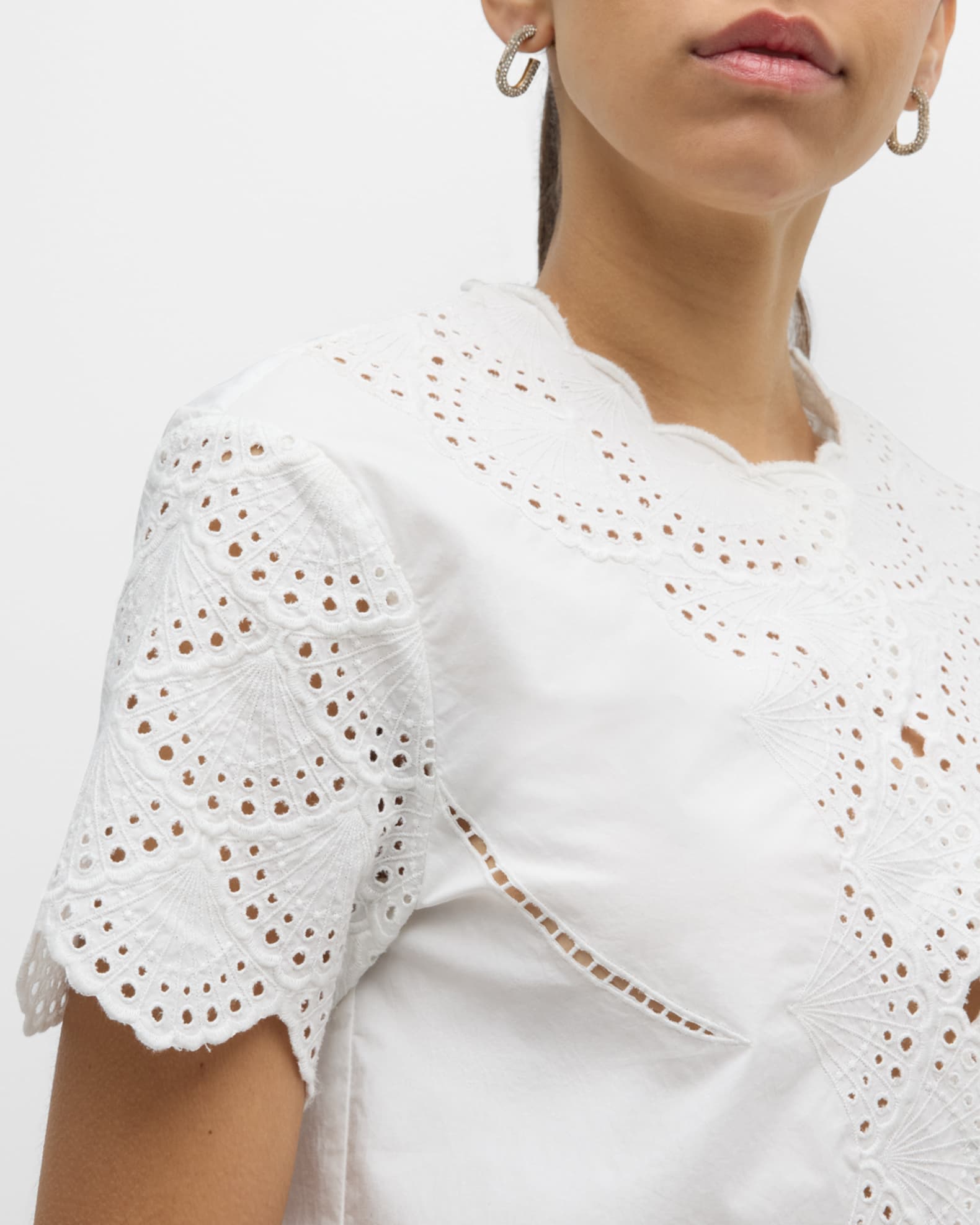 Loulou Studio Eyelet Embroidered Top with Scallop Trim | Neiman Marcus