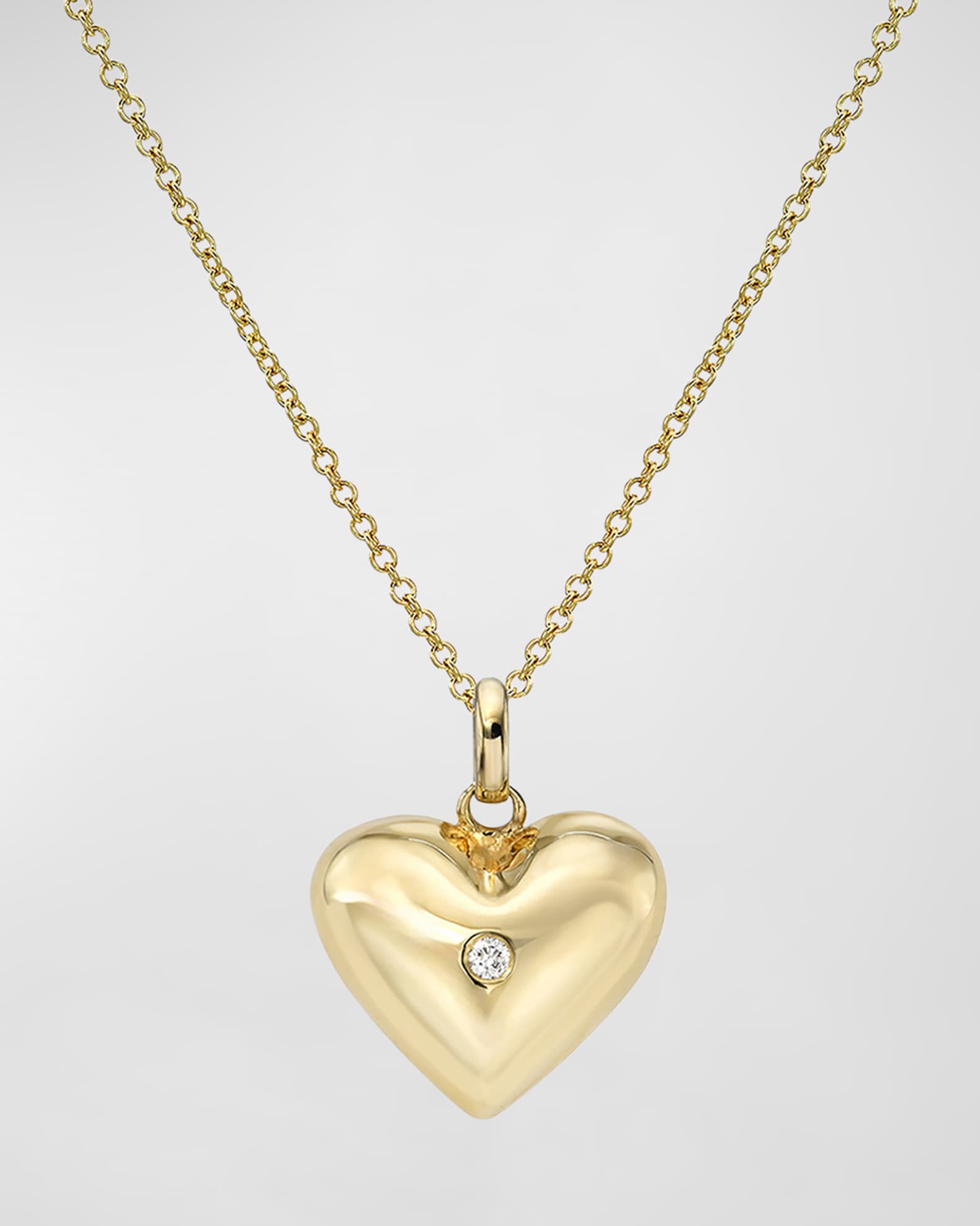Zoe Lev Jewelry 14K Gold Domed Heart with Tiny Diamond Necklace ...
