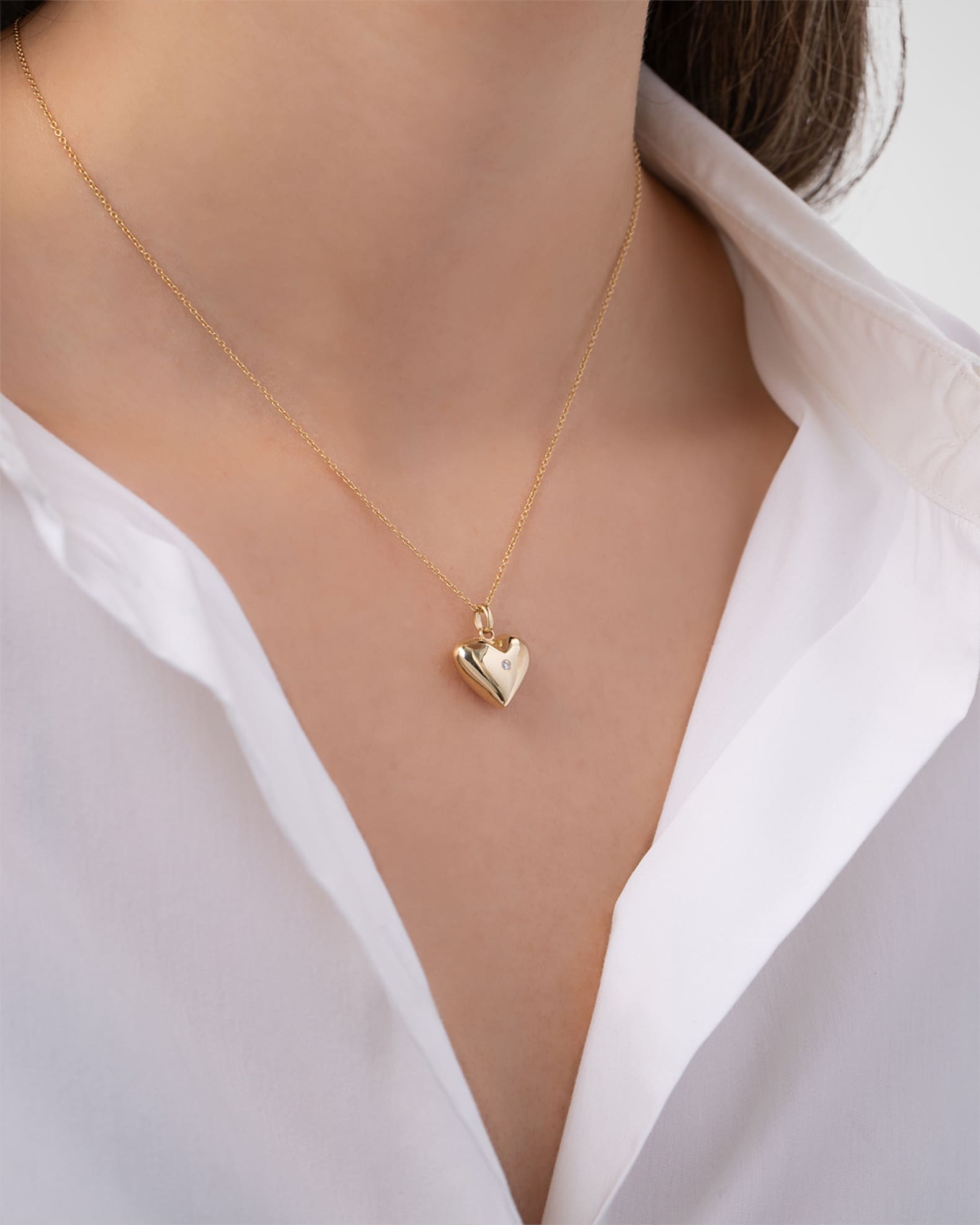 Zoe Lev Jewelry 14K Gold Domed Heart with Tiny Diamond Necklace ...