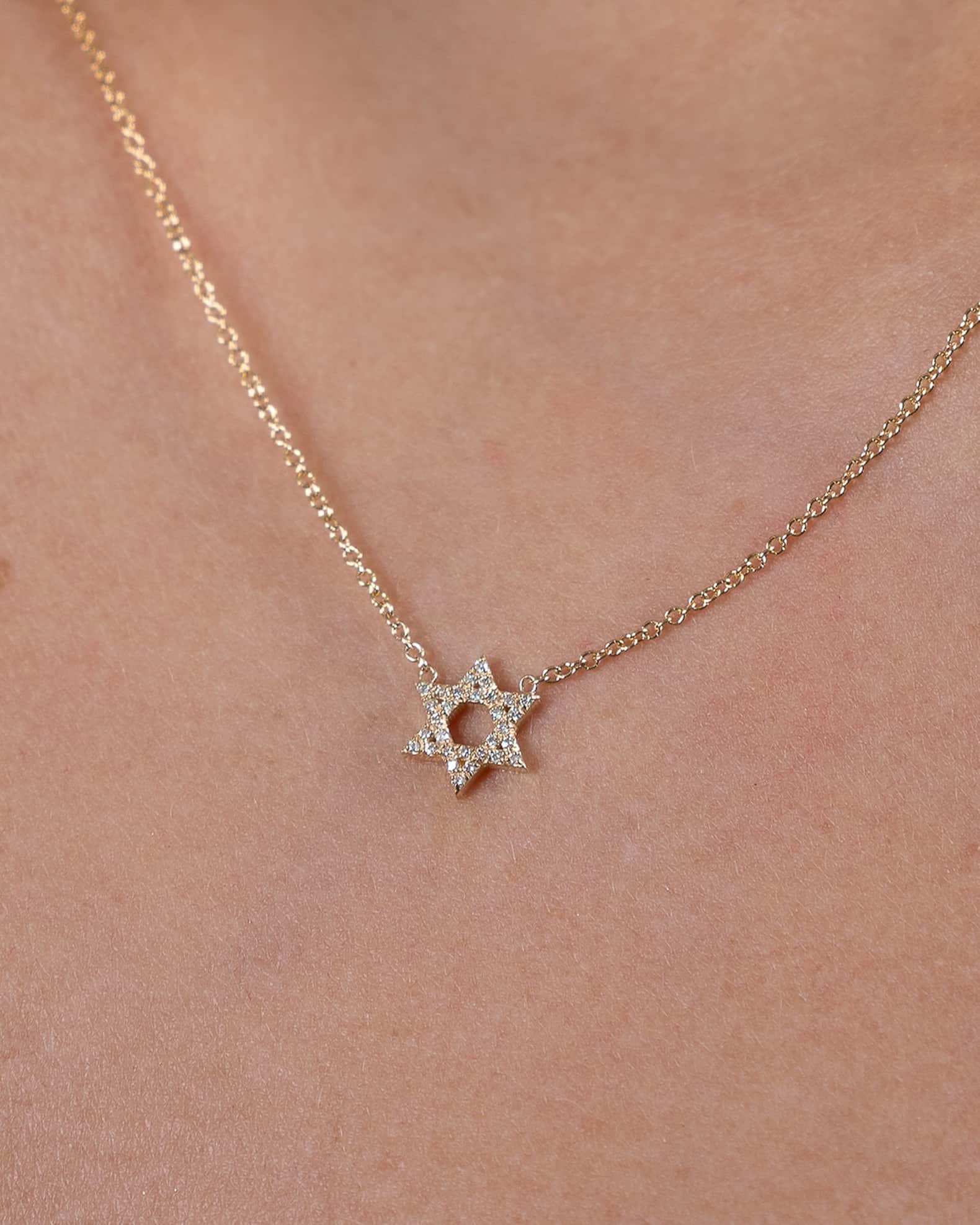 Zoe Lev Jewelry 14K Gold and Diamond Open Star of David Necklace ...