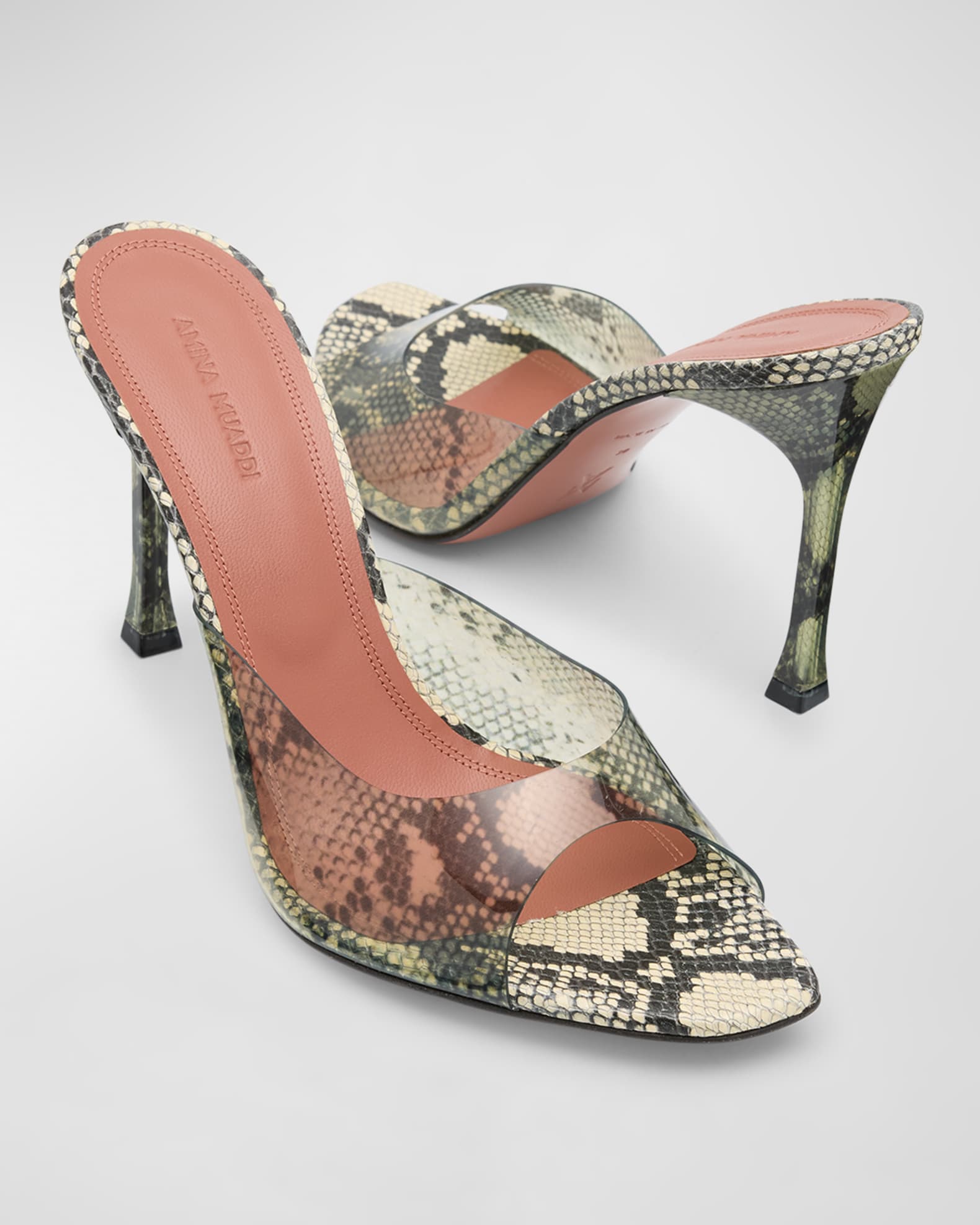 Amina Muaddi Alexa Python-Print PVC Slide Sandals | Neiman Marcus