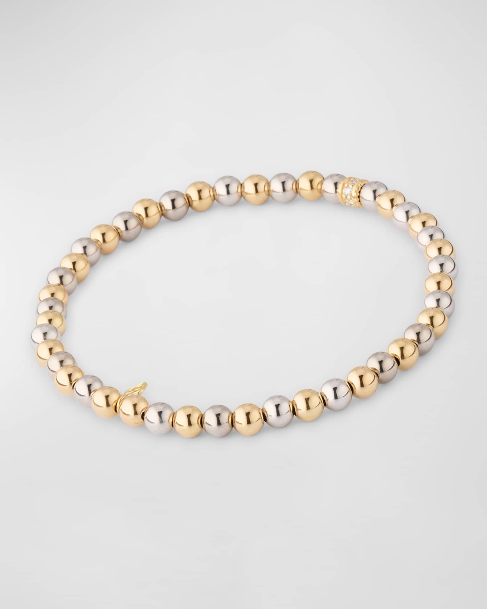 Sydney Evan Diamond Pavé Rondelle on Two-Tone Gold Bead Bracelet ...