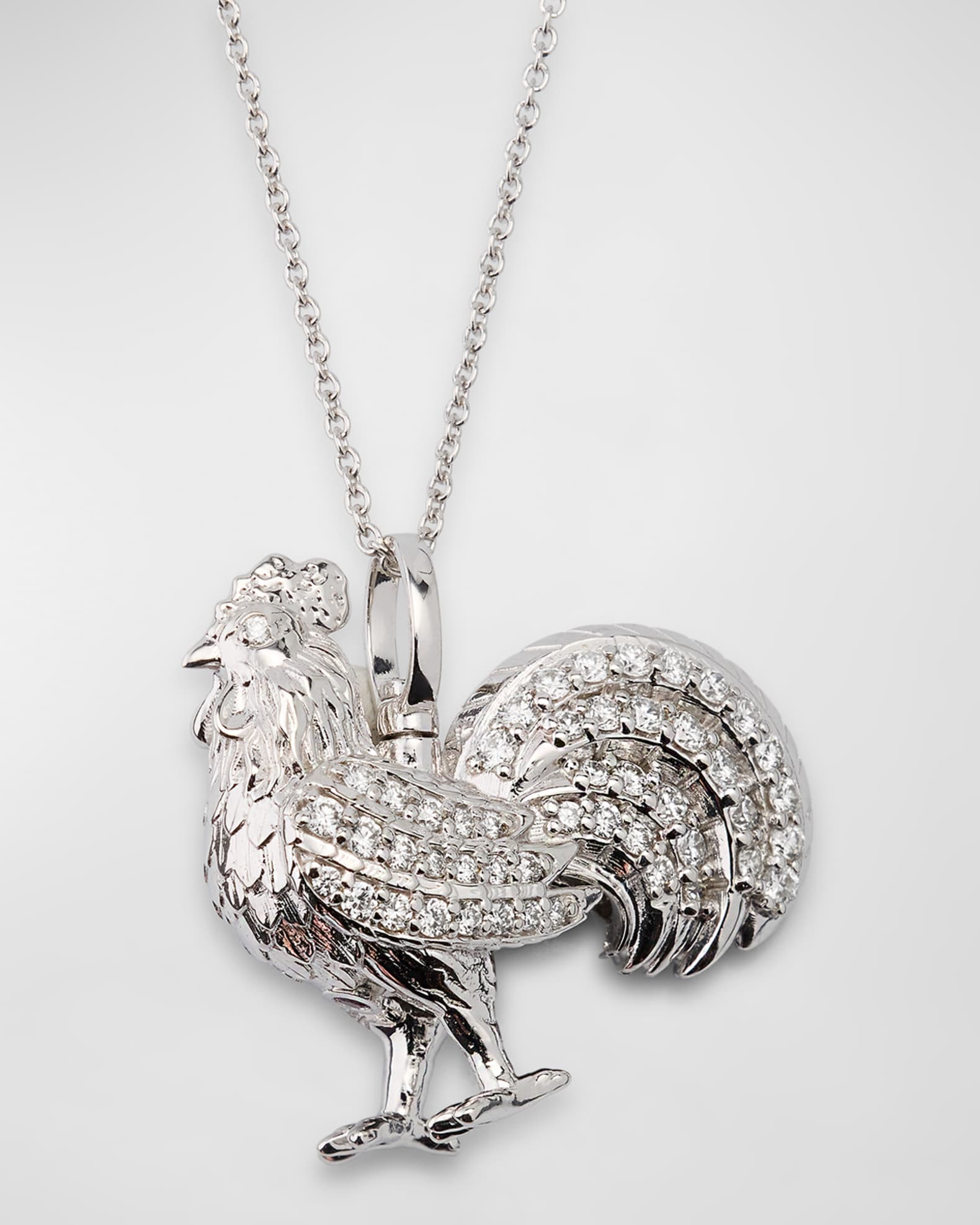 Roberto Coin 18K White Gold Tiny Treasures Diamond Rooster Pendant ...