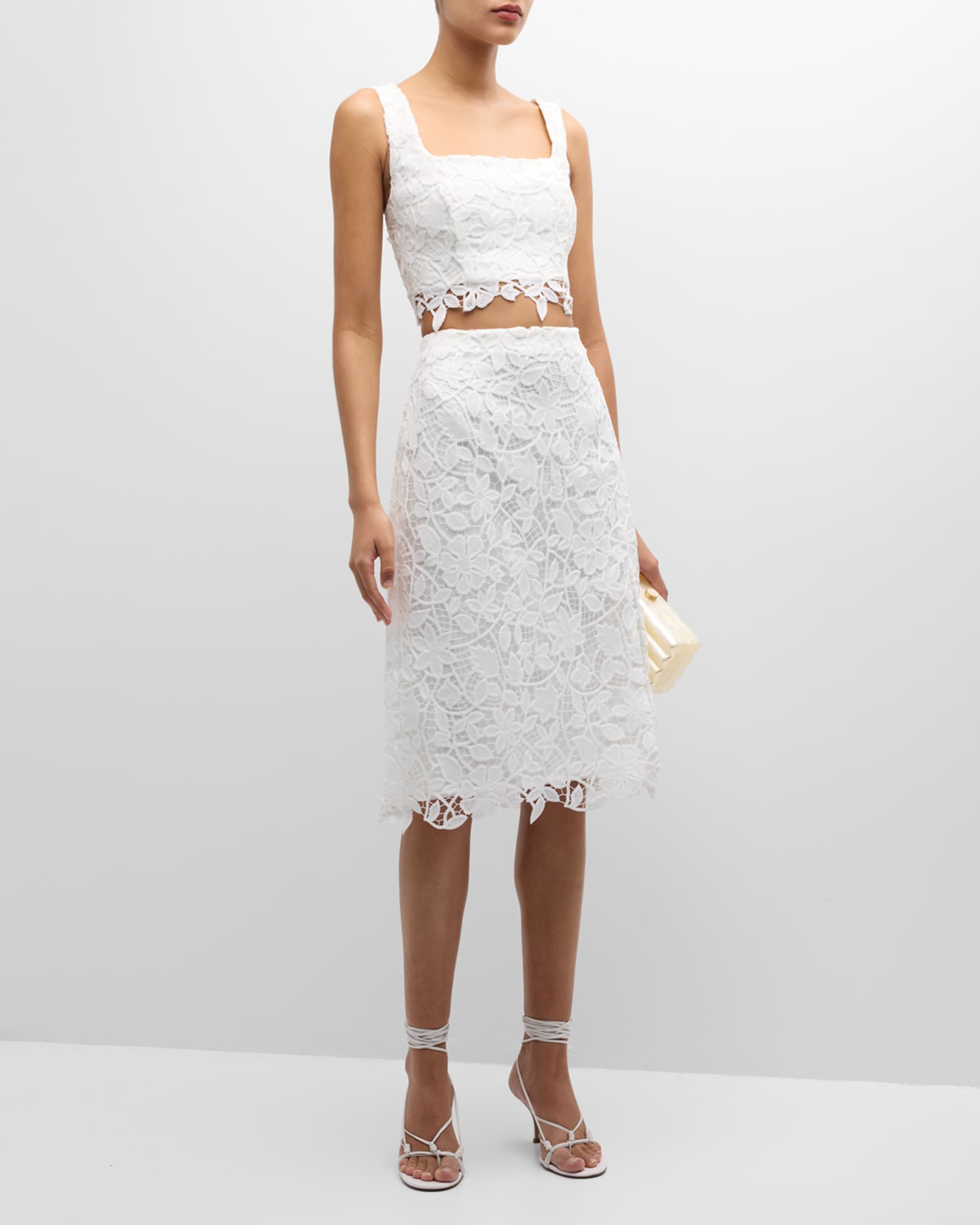 Milly Carreen Straight Floral Lace Midi Skirt | Neiman Marcus