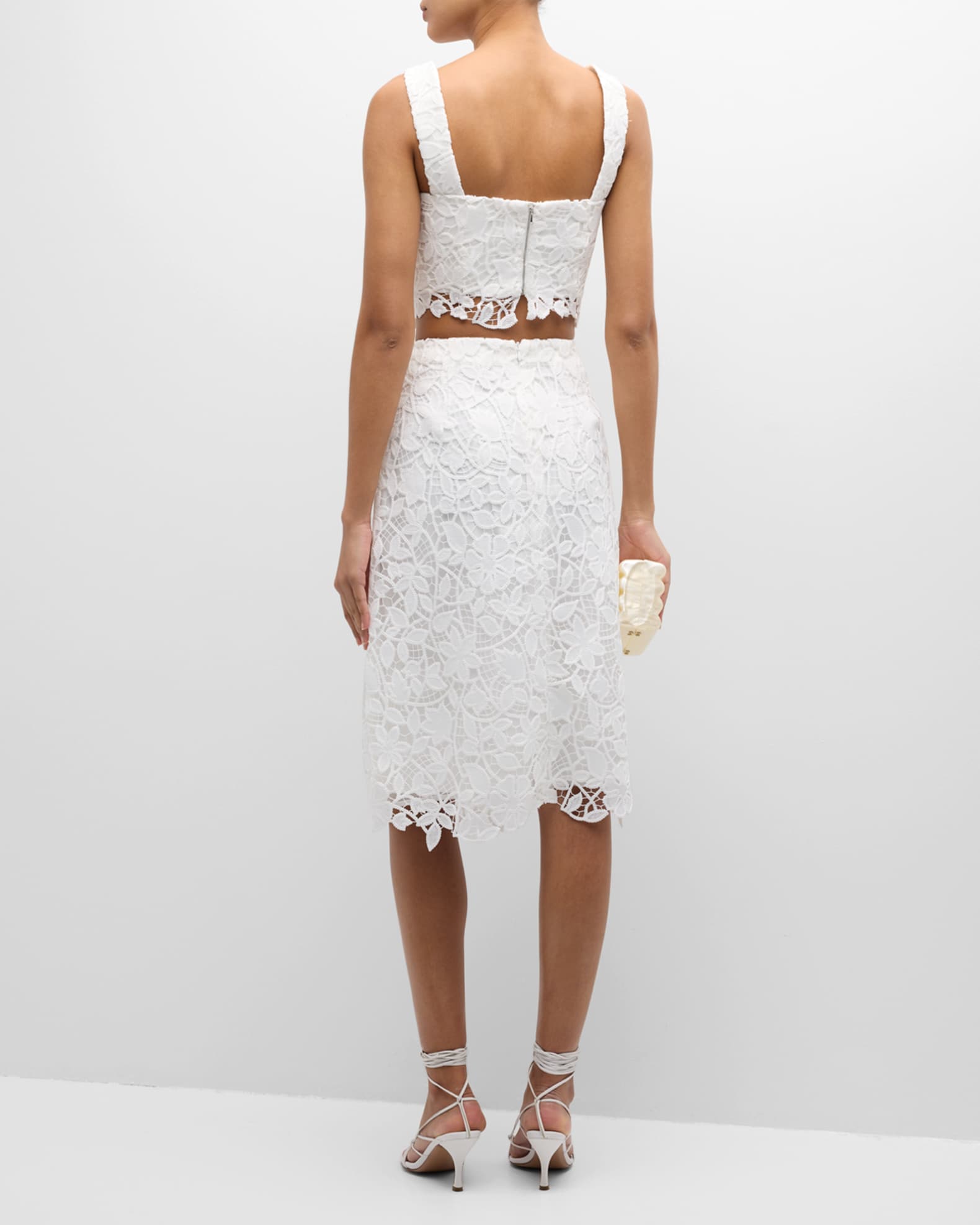 Milly Carreen Straight Floral Lace Midi Skirt | Neiman Marcus
