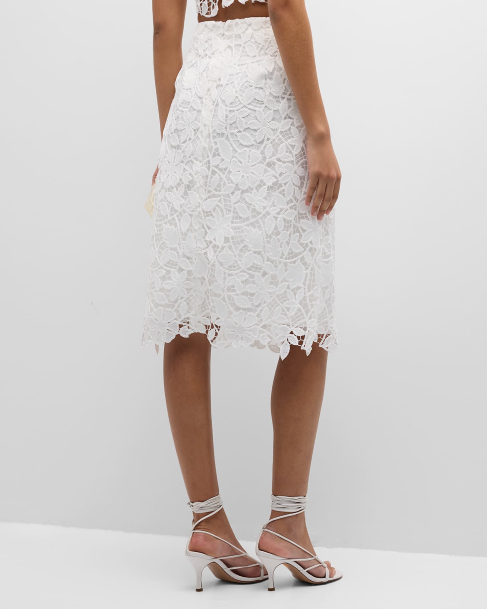Milly Carreen Straight Floral Lace Midi Skirt | Neiman Marcus