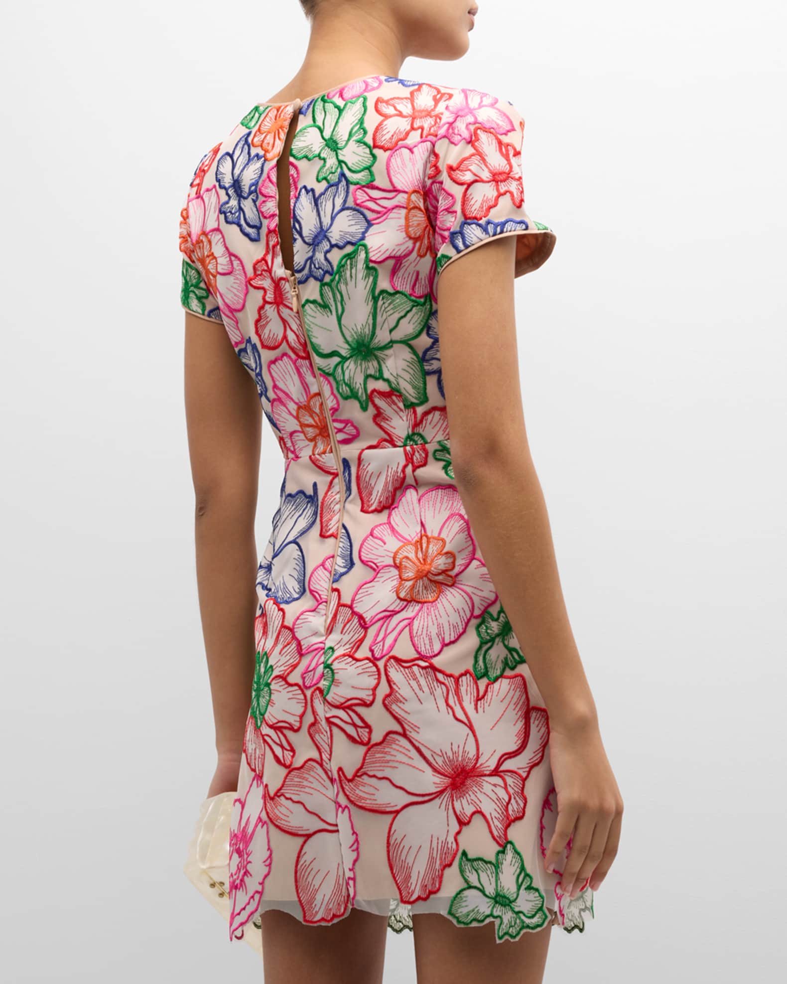 Milly Kyla Floral-Embroidered A-Line Mini Dress | Neiman Marcus