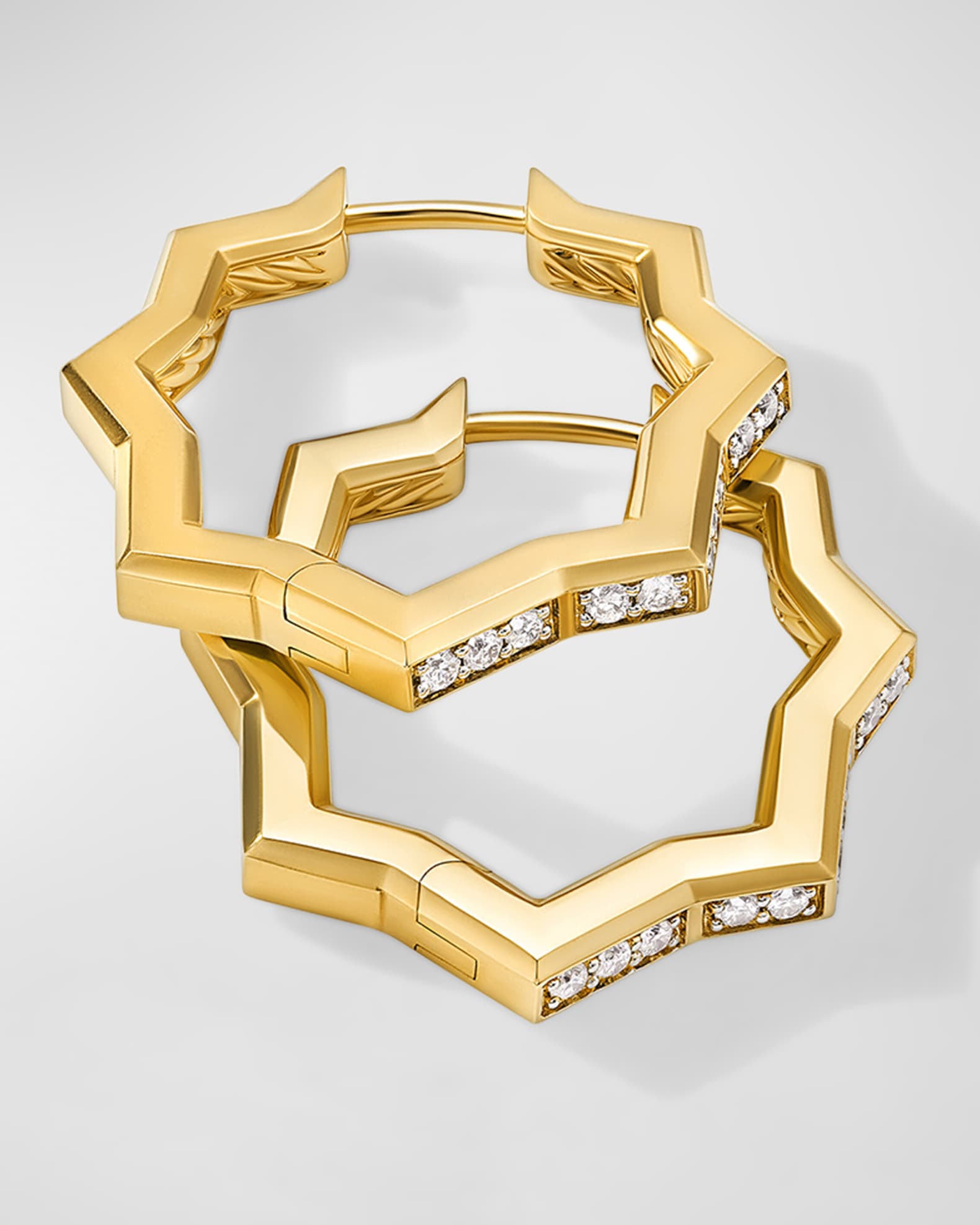 David Yurman Zig Zag Stax Hoop Earrings with Diamonds in 18K Gold, 2.6mm | Neiman Marcus