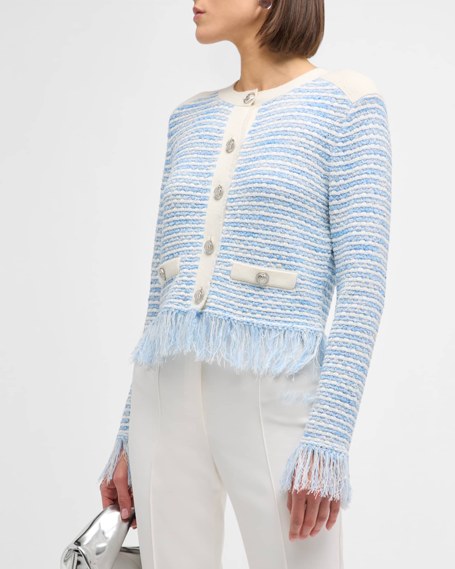 Milly Textured Fringe-Trim Jacket | Neiman Marcus