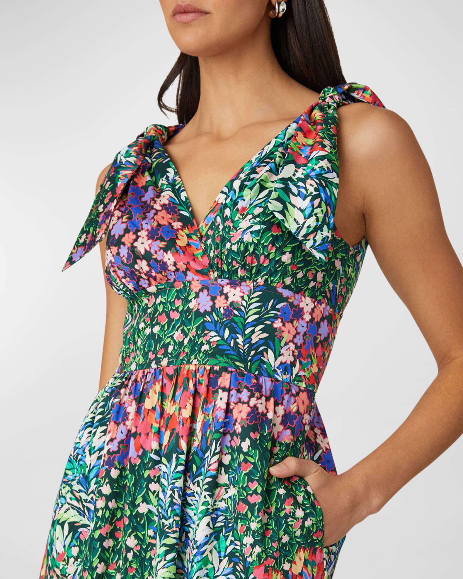 Shoshanna Felda Floral-Print Empire Midi Dress | Neiman Marcus