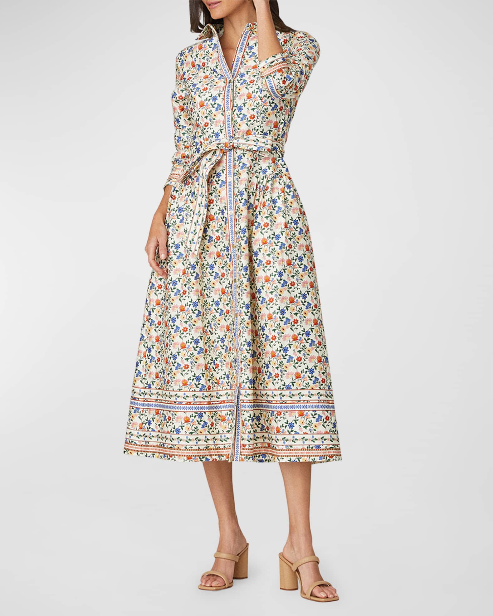 Shoshanna Kaitlyn Floral-Print Midi Shirtdress | Neiman Marcus