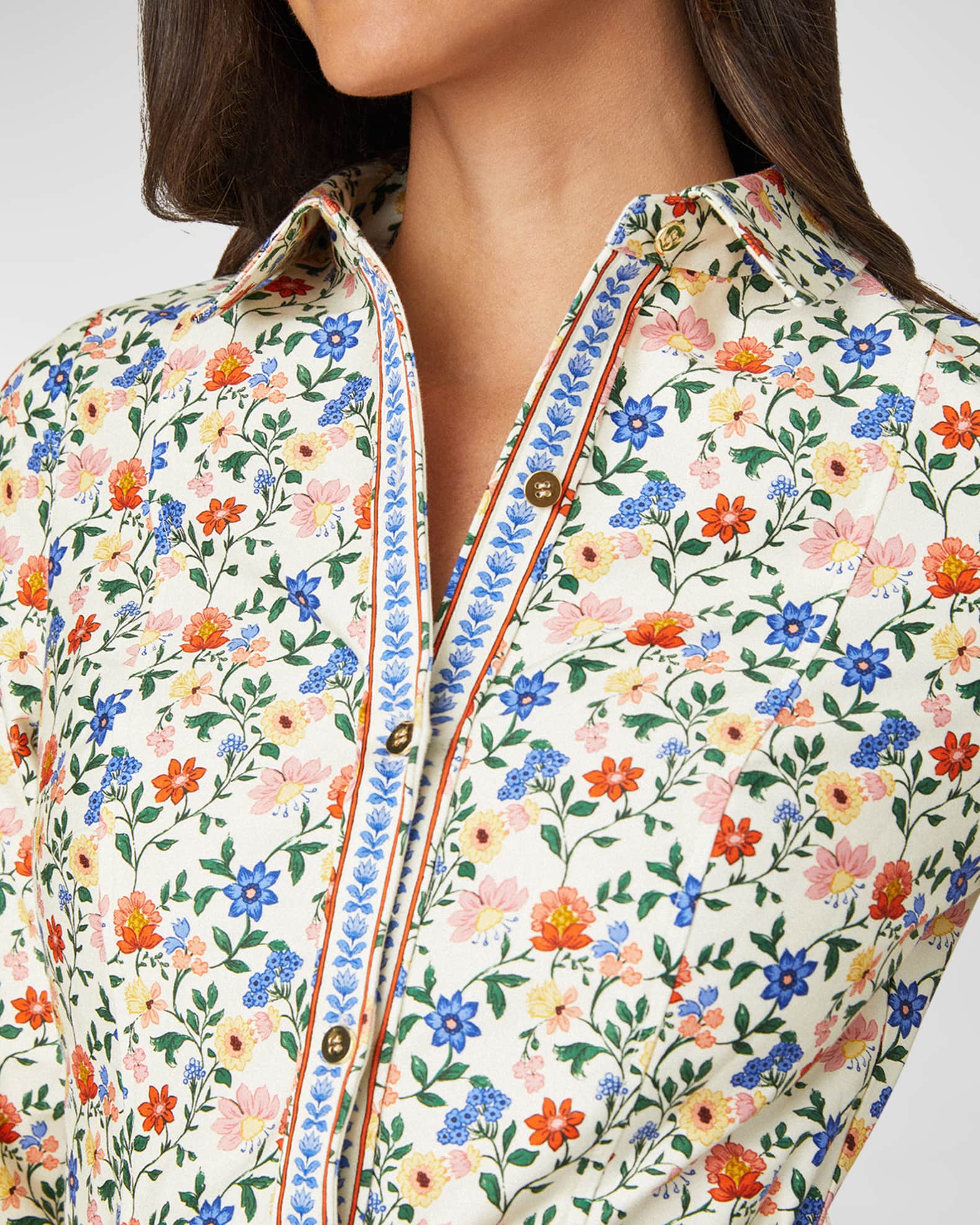 Shoshanna Kaitlyn Floral-Print Midi Shirtdress | Neiman Marcus