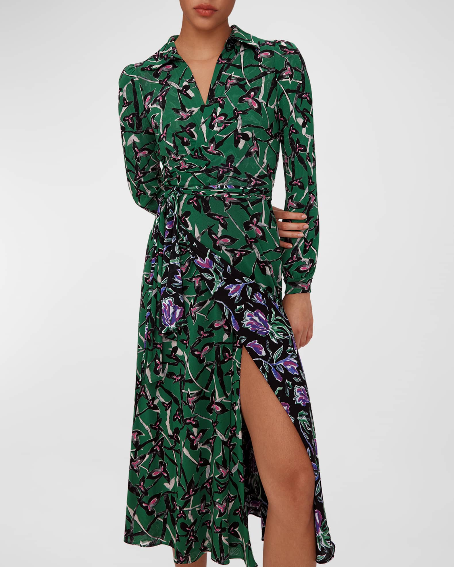 Diane von Furstenberg Phoenix Reversible Floral-Print Midi Wrap Dress | Neiman Marcus