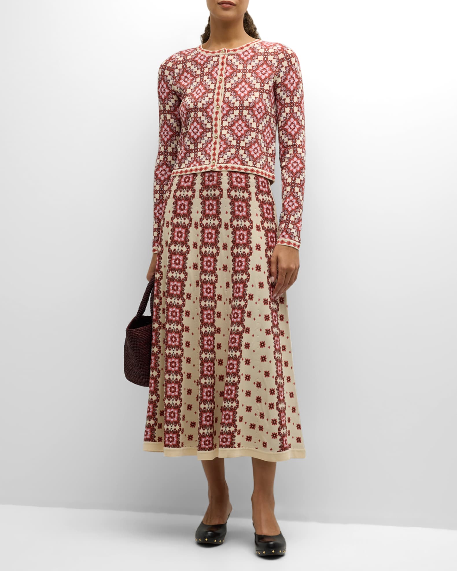 Cara Cara Maxine Medallion Jacquard Knit Midi Skirt | Neiman Marcus
