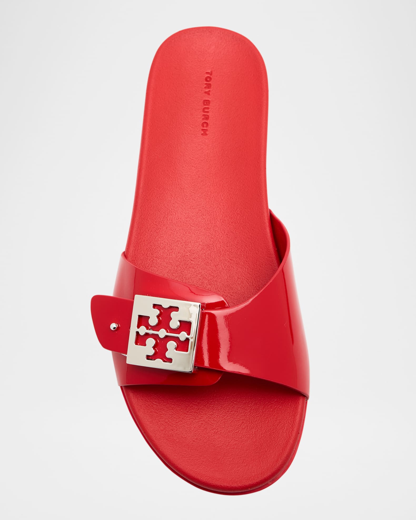 Tory Burch Glossy Buckle Slide Sandals | Neiman Marcus