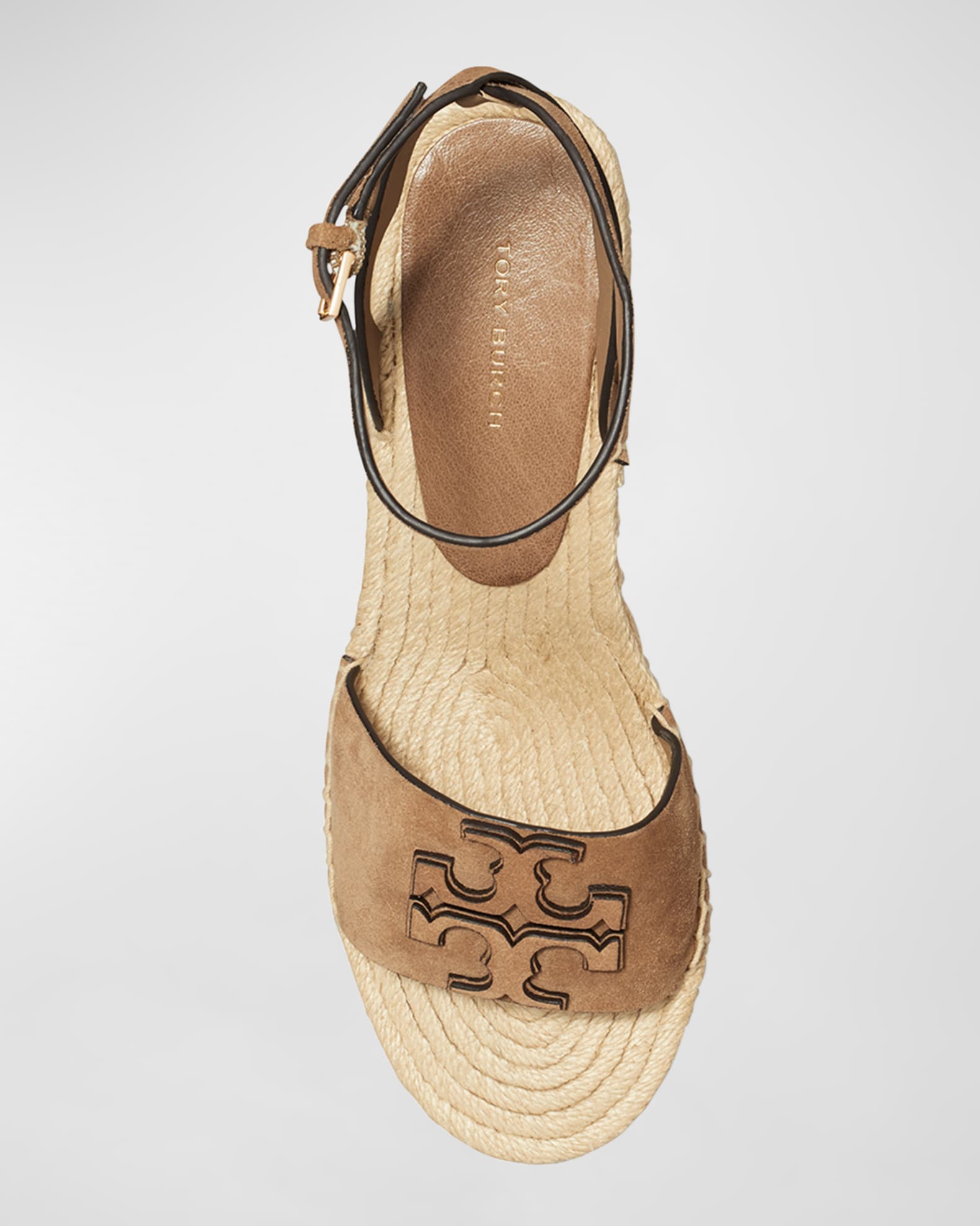 Tory Burch Ines Suede Double T Wedge Espadrilles | Neiman Marcus