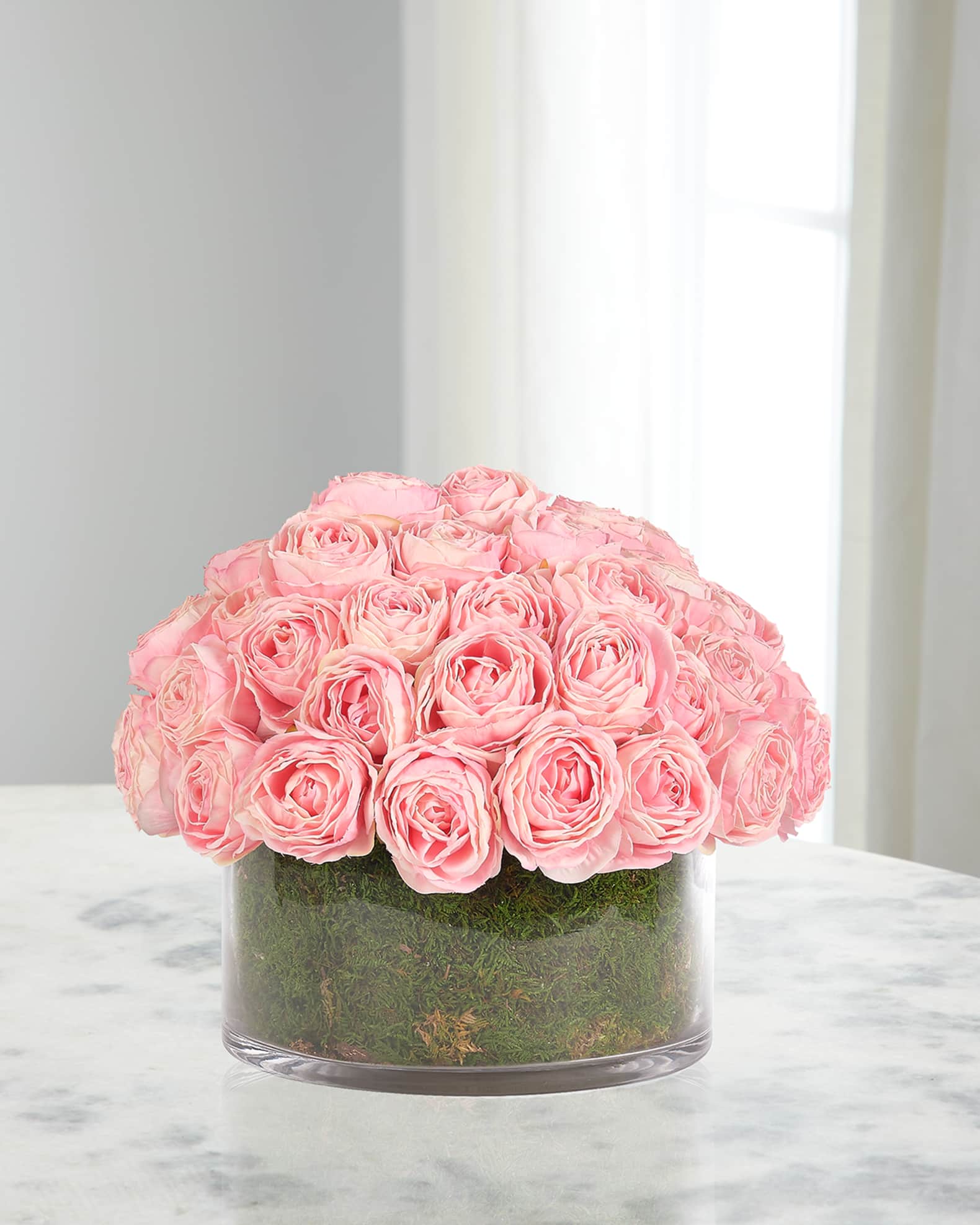 NDI White Roses and Moss 13" Faux Floral Arrangement in Glass Bowl ...