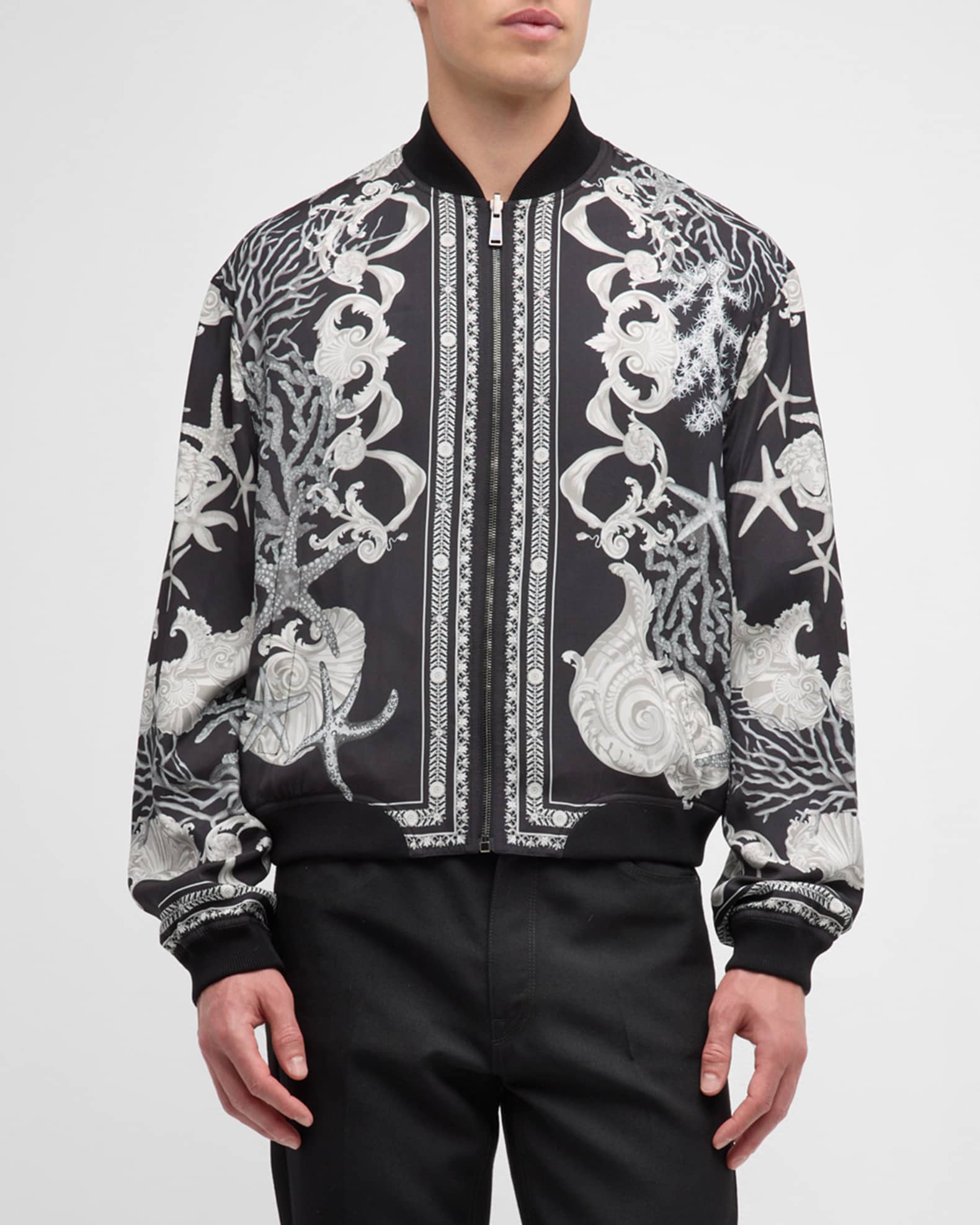 Versace Men's Holiday-Print Zip Sweater | Neiman Marcus