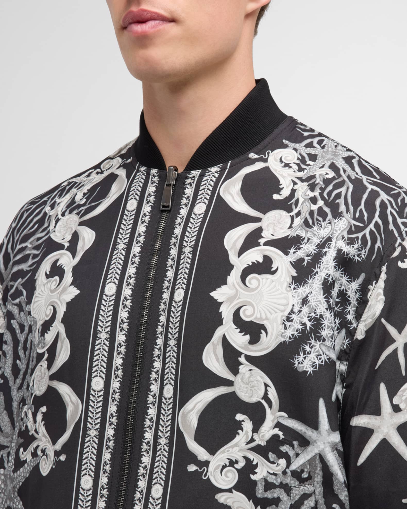 Versace Men's Holiday-Print Zip Sweater | Neiman Marcus