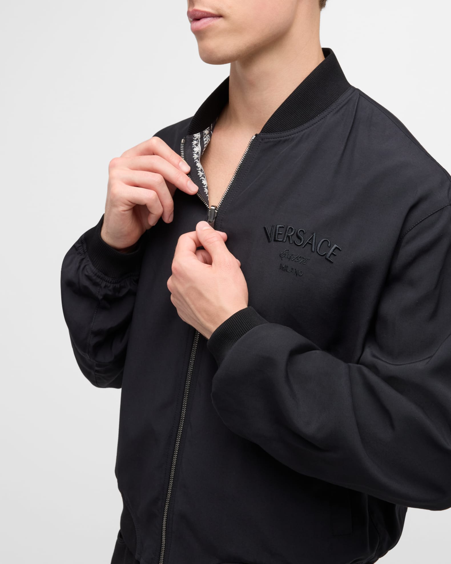 Versace Men's Holiday-Print Zip Sweater | Neiman Marcus