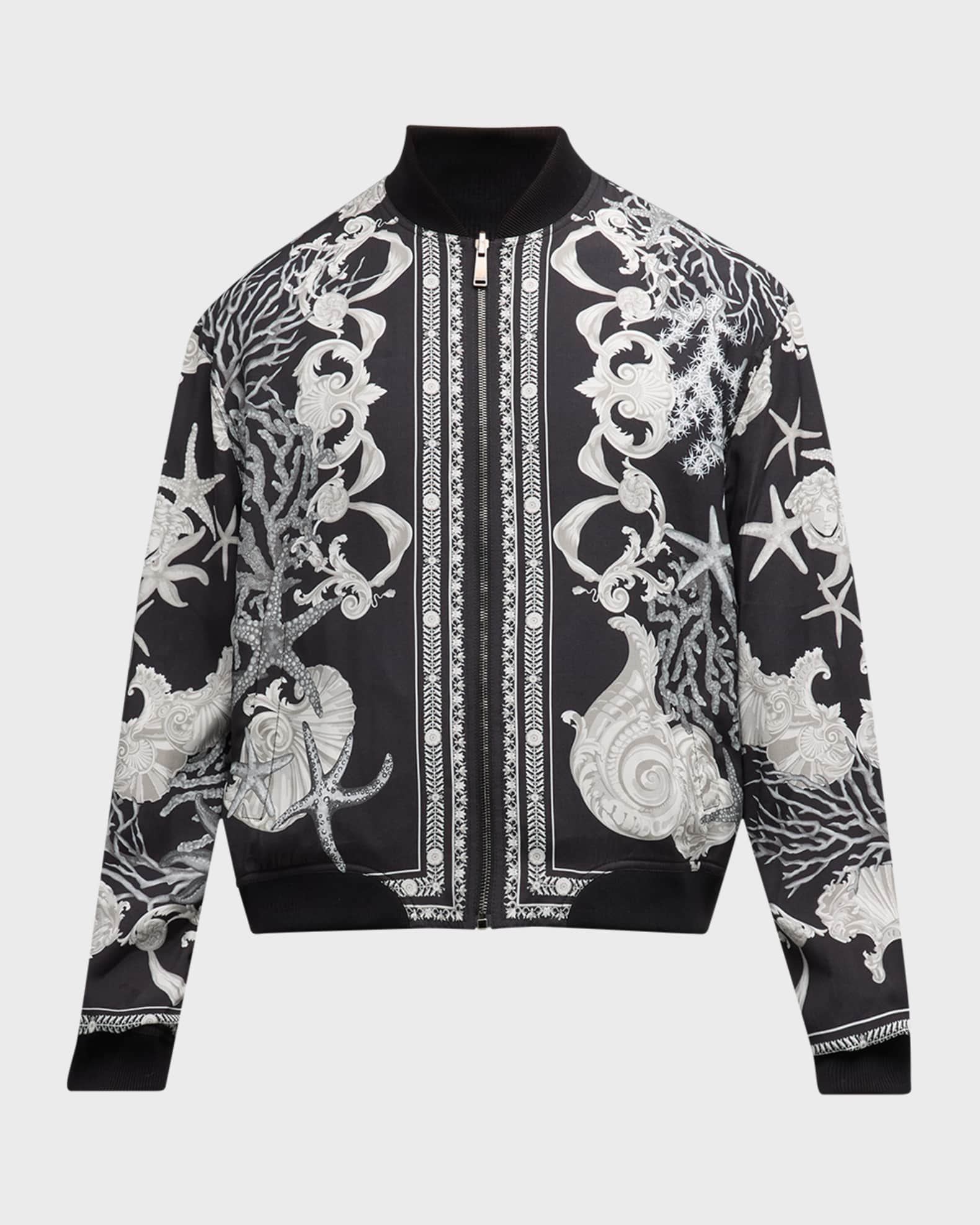 Versace Men's Holiday-Print Zip Sweater | Neiman Marcus