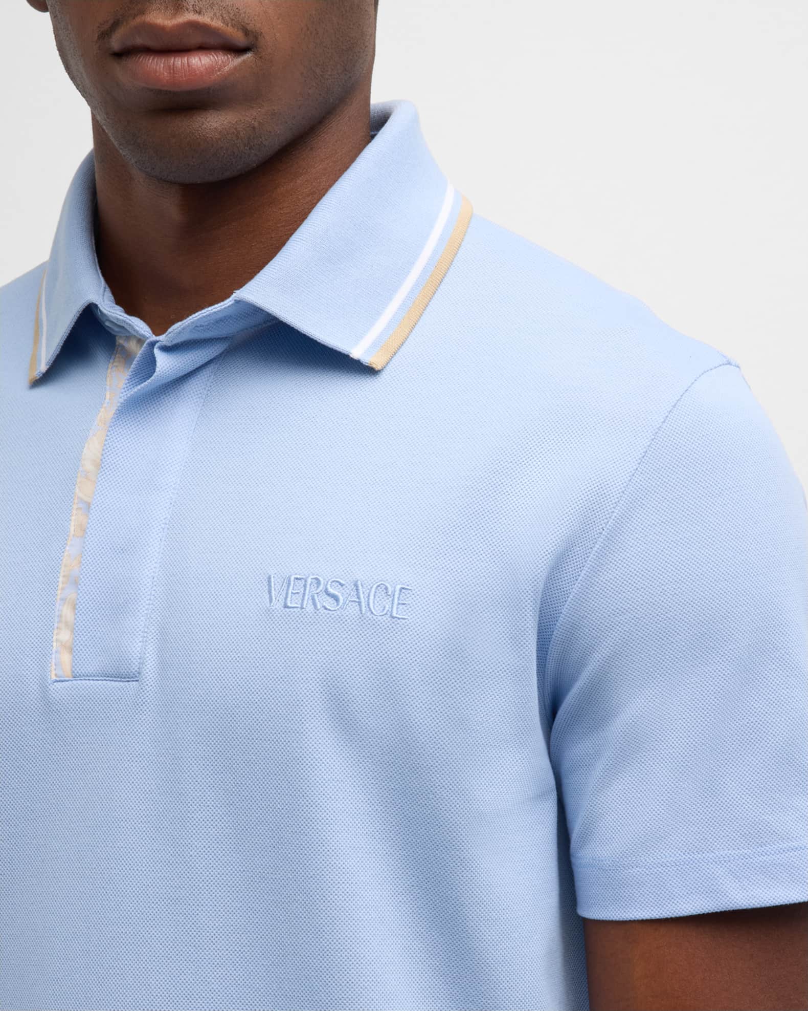 Versace Men's Polo Shirt with Silk Insert | Neiman Marcus